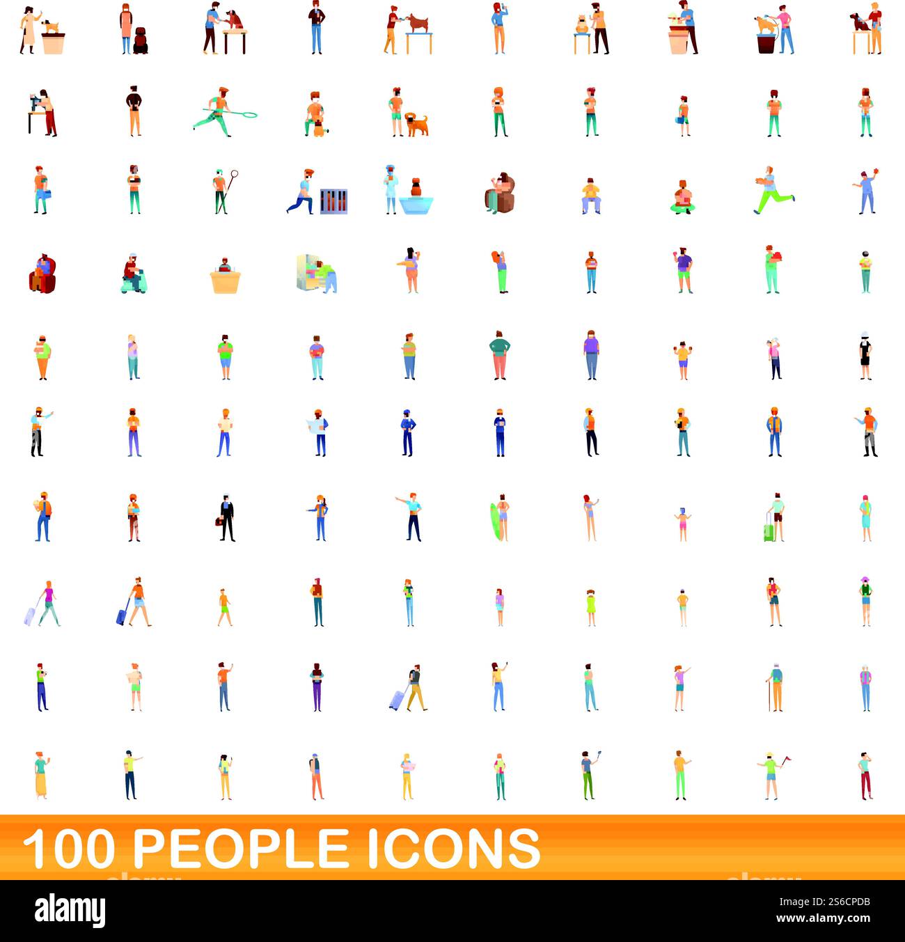 100 people icons set. Cartoon illustration of 100 people icons vector ...