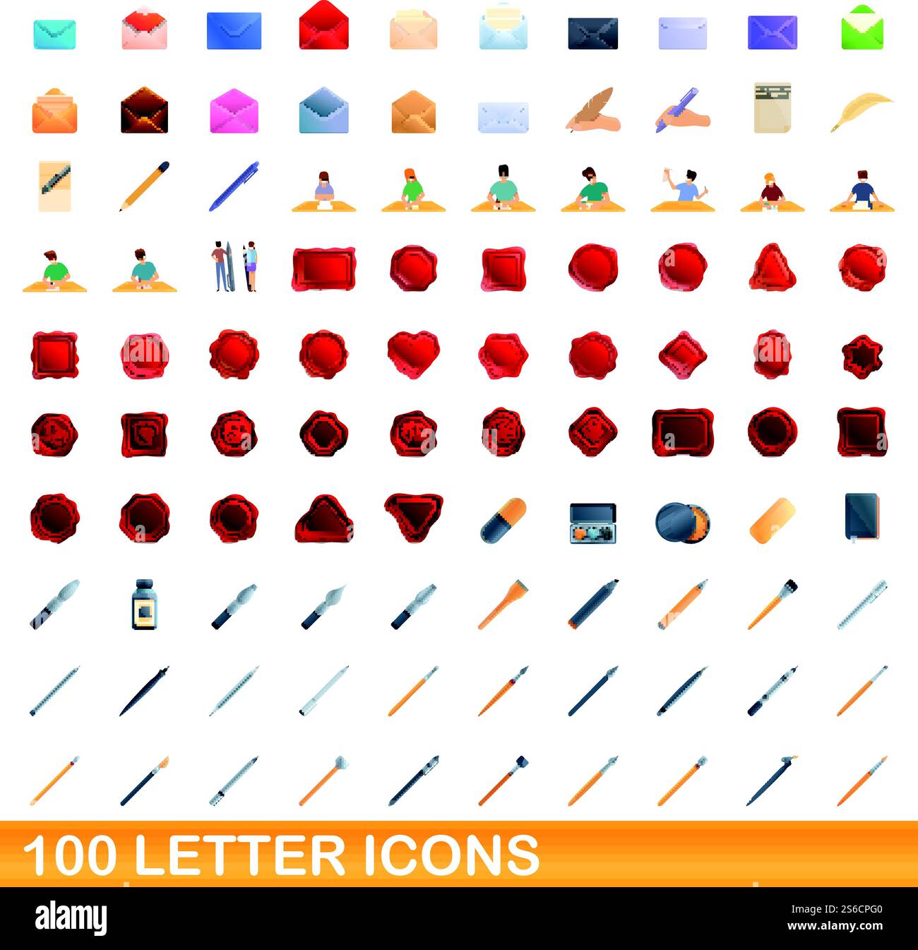 100 letter icons set. Cartoon illustration of 100 letter icons vector ...