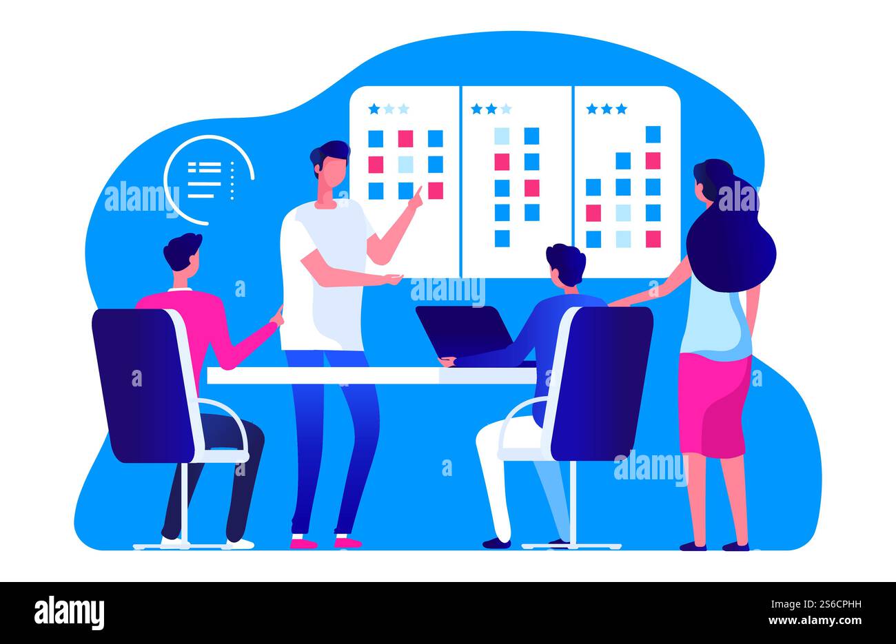 Agile management team. Vector business team meeting and scrum task ...