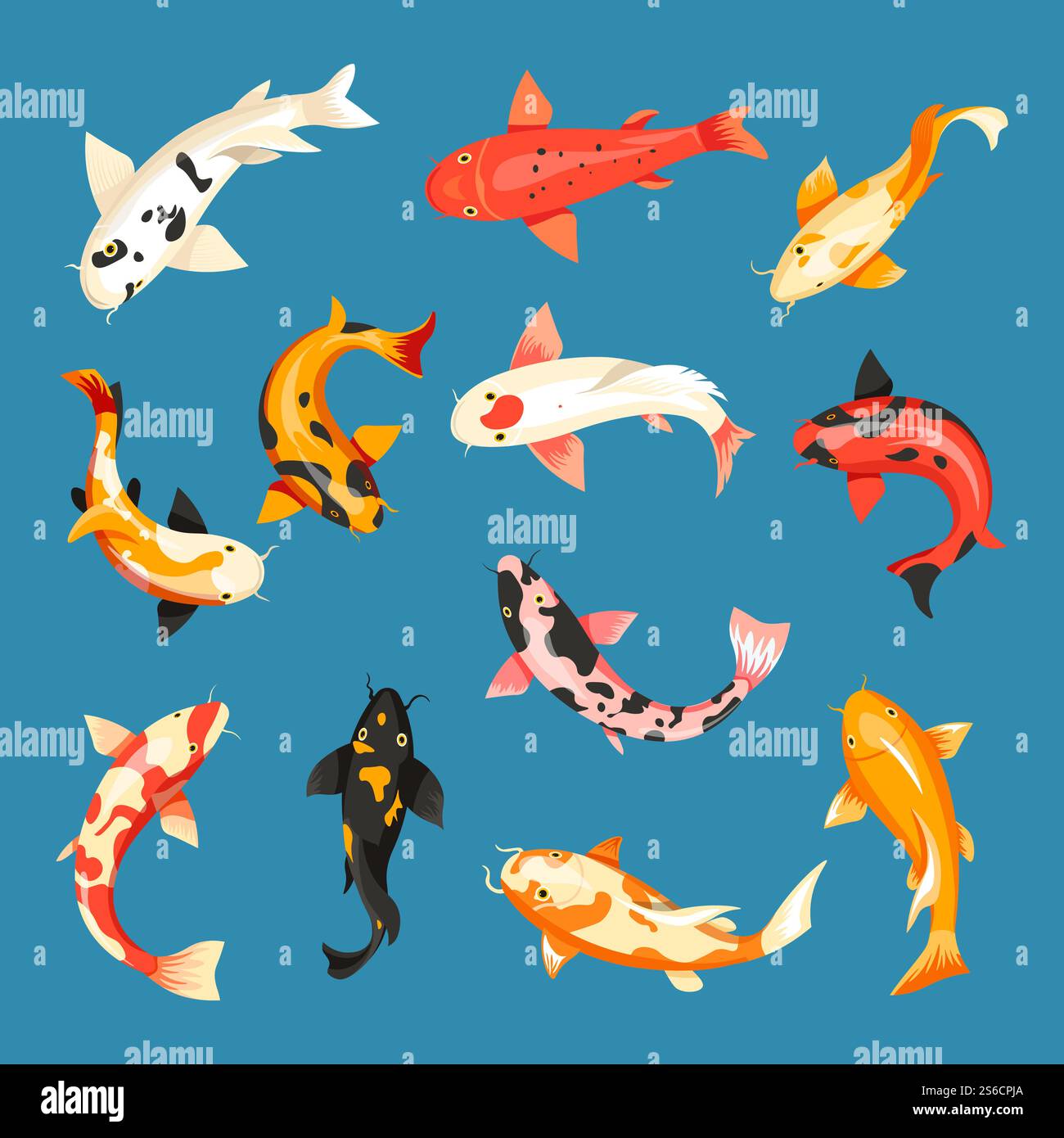 Koi fish, japanese carp and asian traditional symbol, Chinese goldfish ...