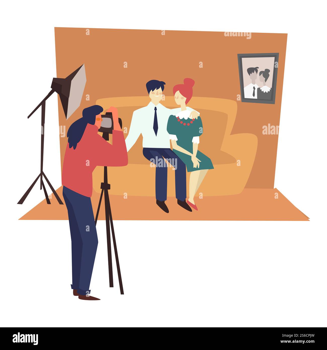 Family photoshoot in studio with photographer isolated vector. Man and ...