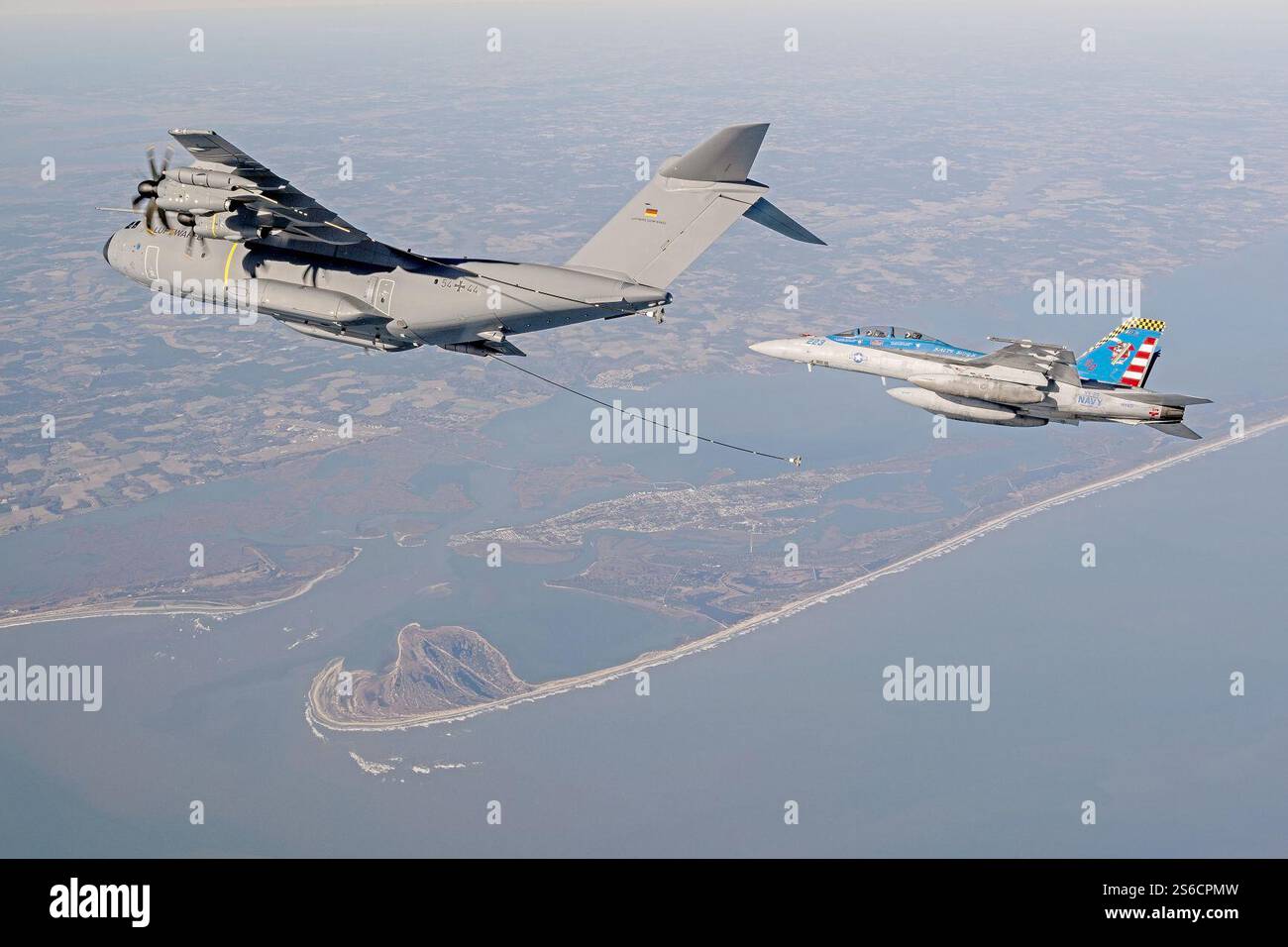 German A400M Atlas of LTG62 and U.S. Navy FA-18F Super Hornet of VX-23 ...