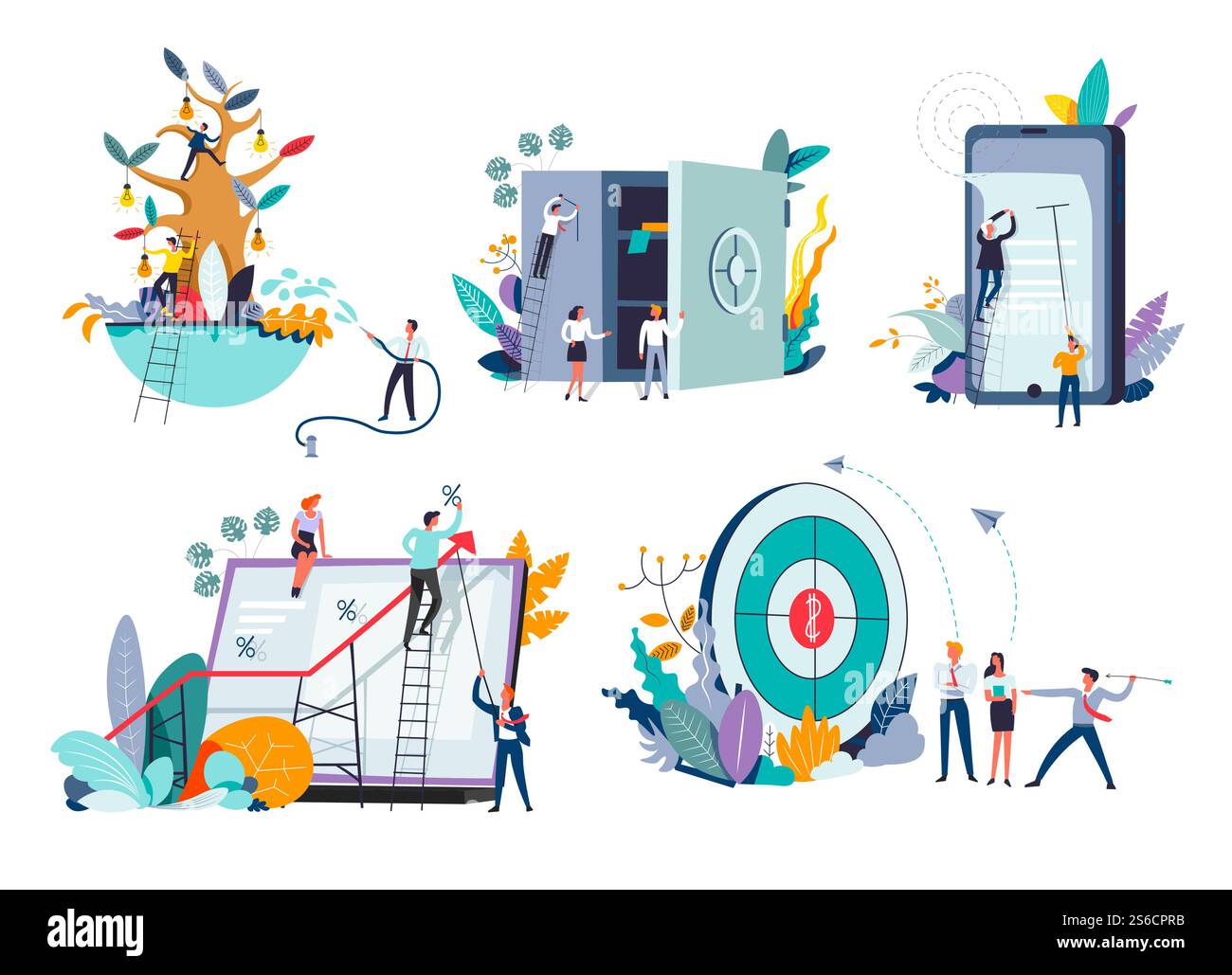 Business or startup concepts isolated icons, ideas and financing, marketing and profit, goals ...