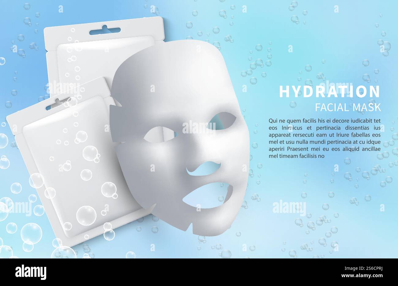 Cosmetics facial mask. Vector hydration sheet mask and sachet ...