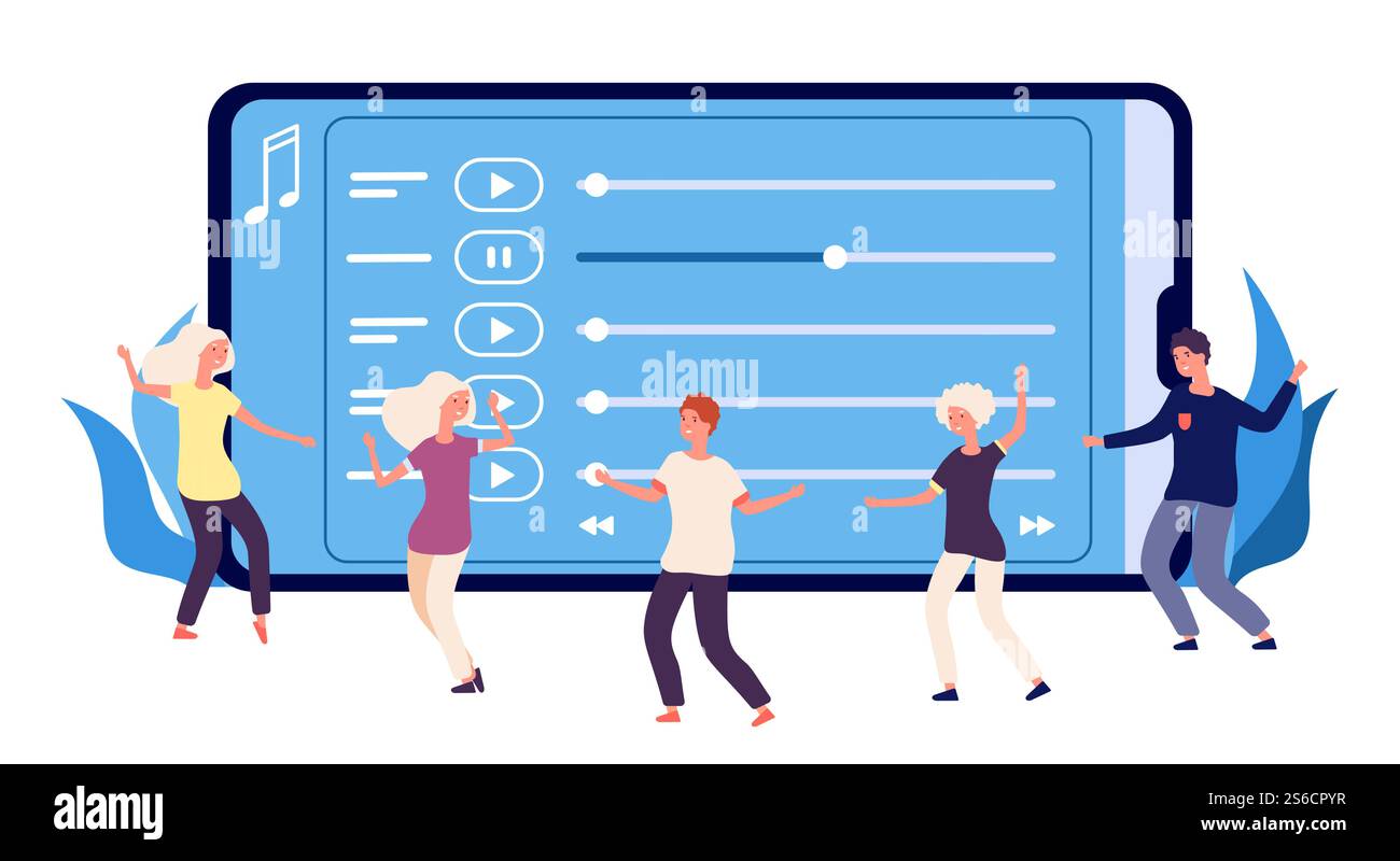 Dance perfomance concept. Flat dancers and online music playlist ...