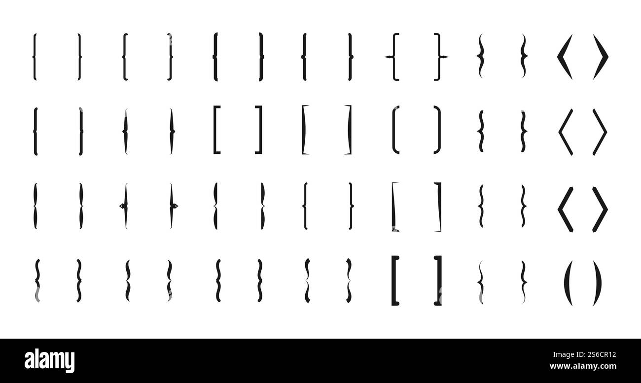 Bracket vector icons. Curly line brackets typography symbols set ...
