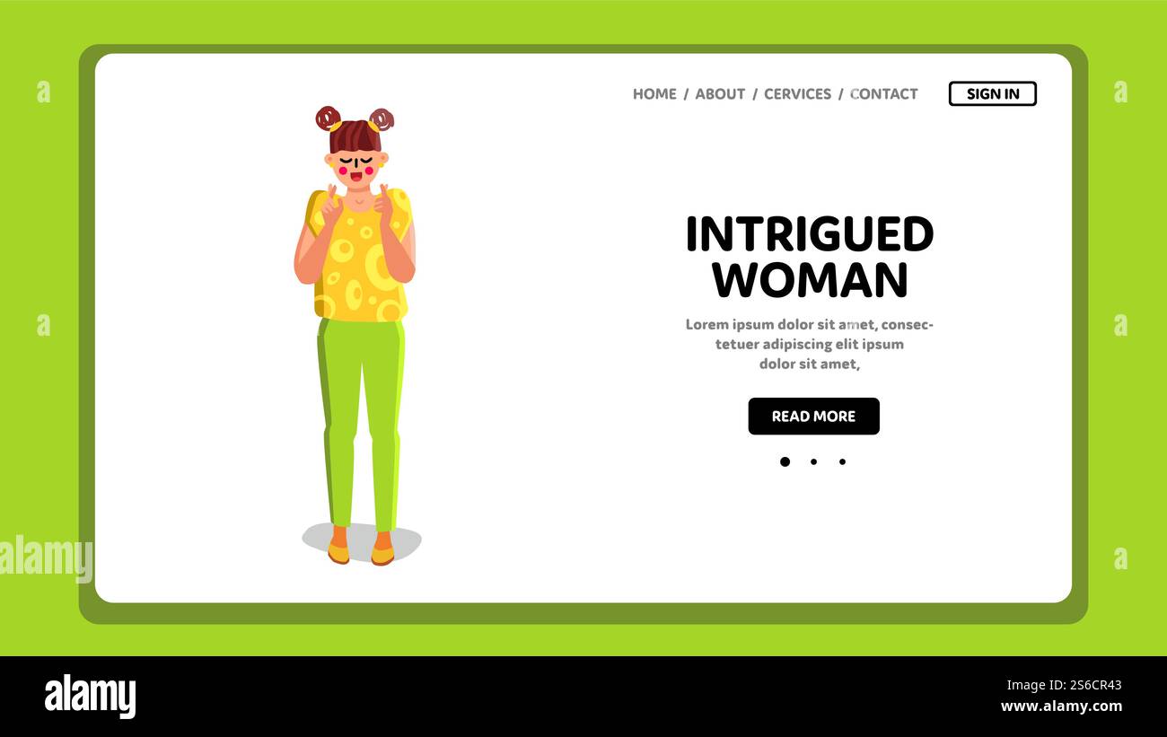 Intrigued Woman Cross Fingers Wait Surprise Vector. Intrigued Young ...