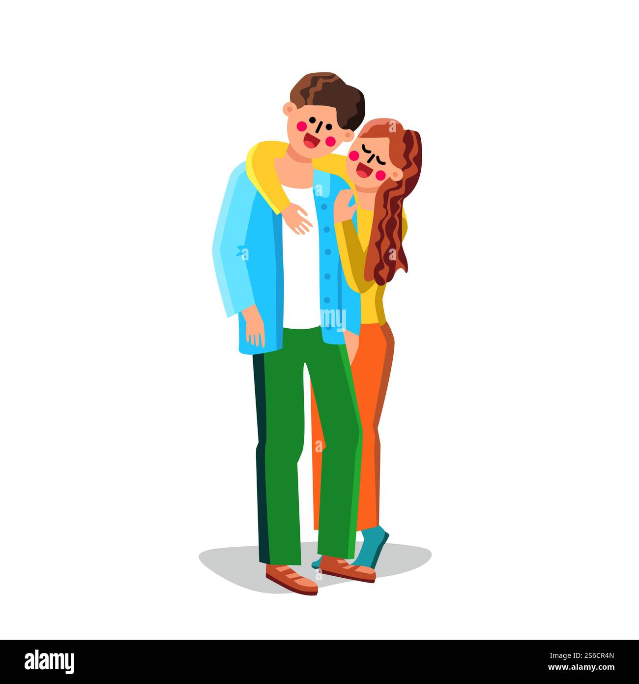Girlfriend Embracing Boyfriend Love Couple Vector. Laughing Girl ...