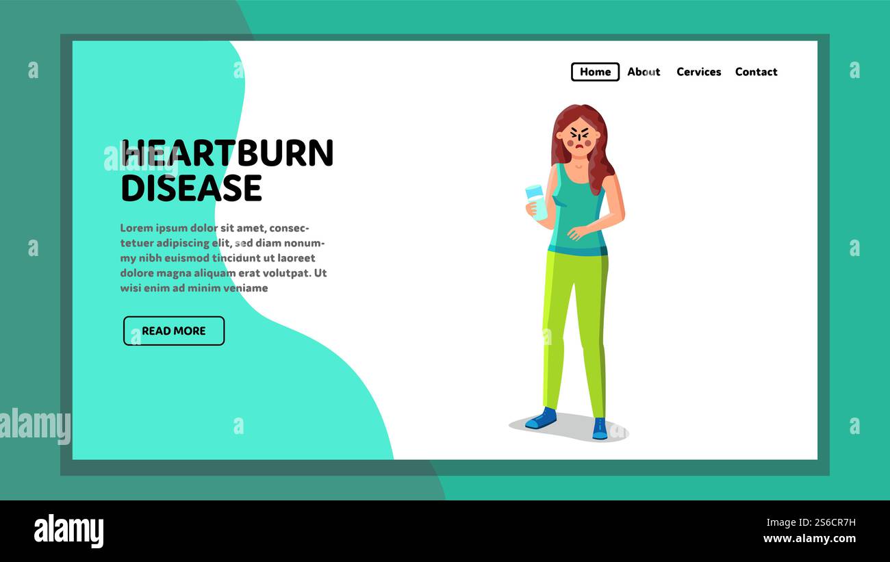 Heartburn Disease Suffering Young Woman Vector. Heartburn Sickness Girl ...