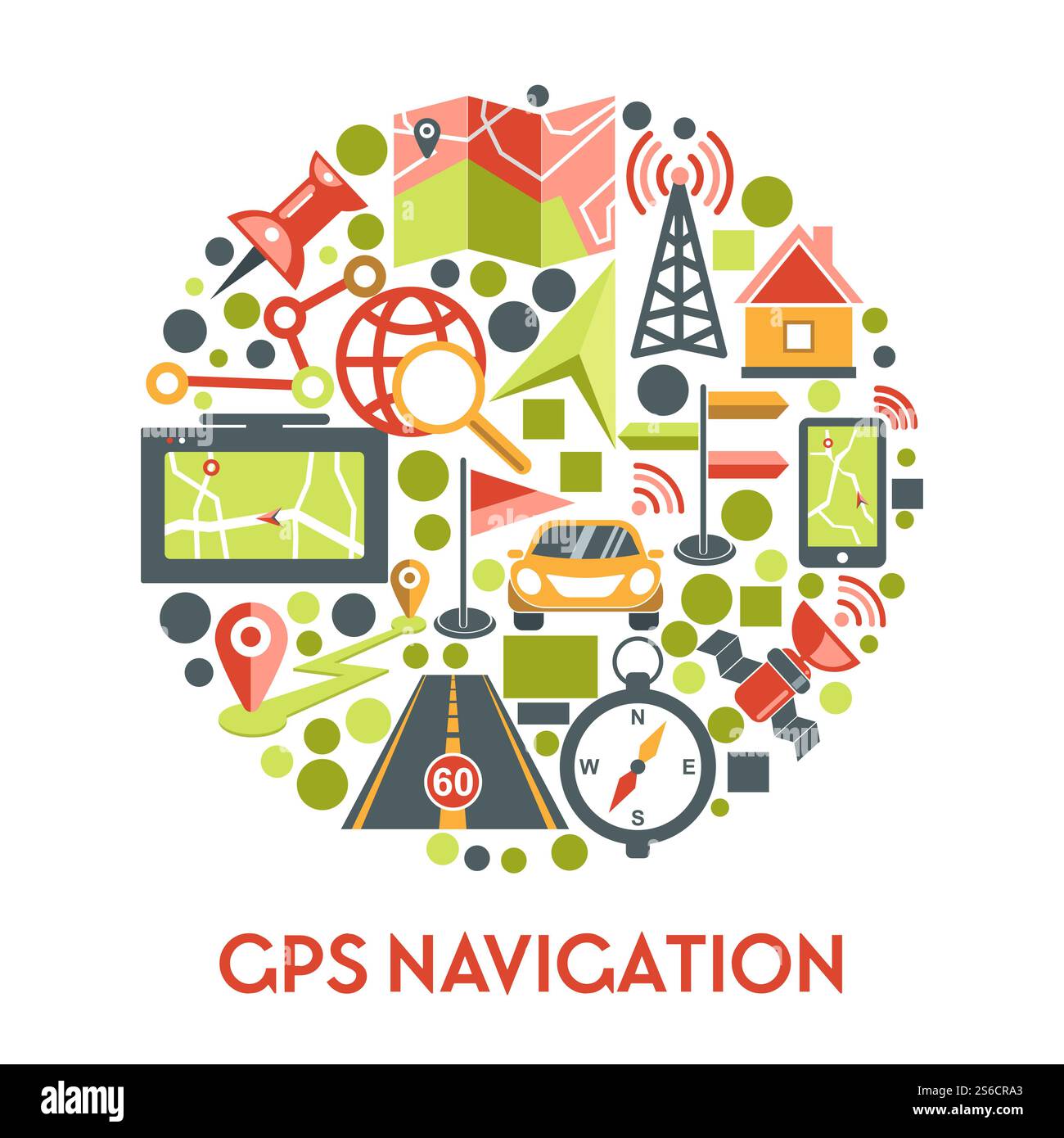 Green gps navigator showing location pin on screen hi-res stock ...
