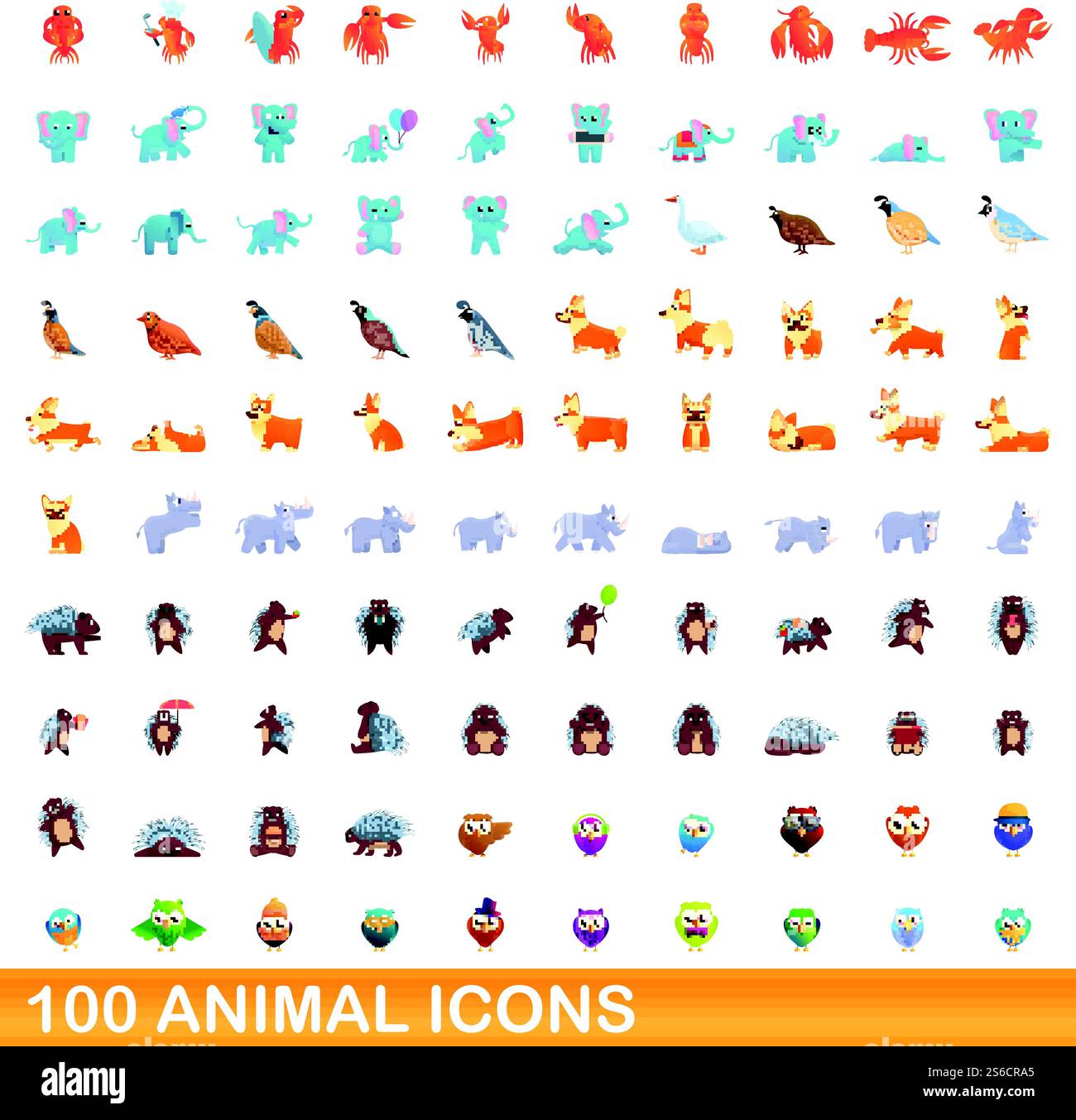 100 animal icons set. Cartoon illustration of 100 animal icons vector ...