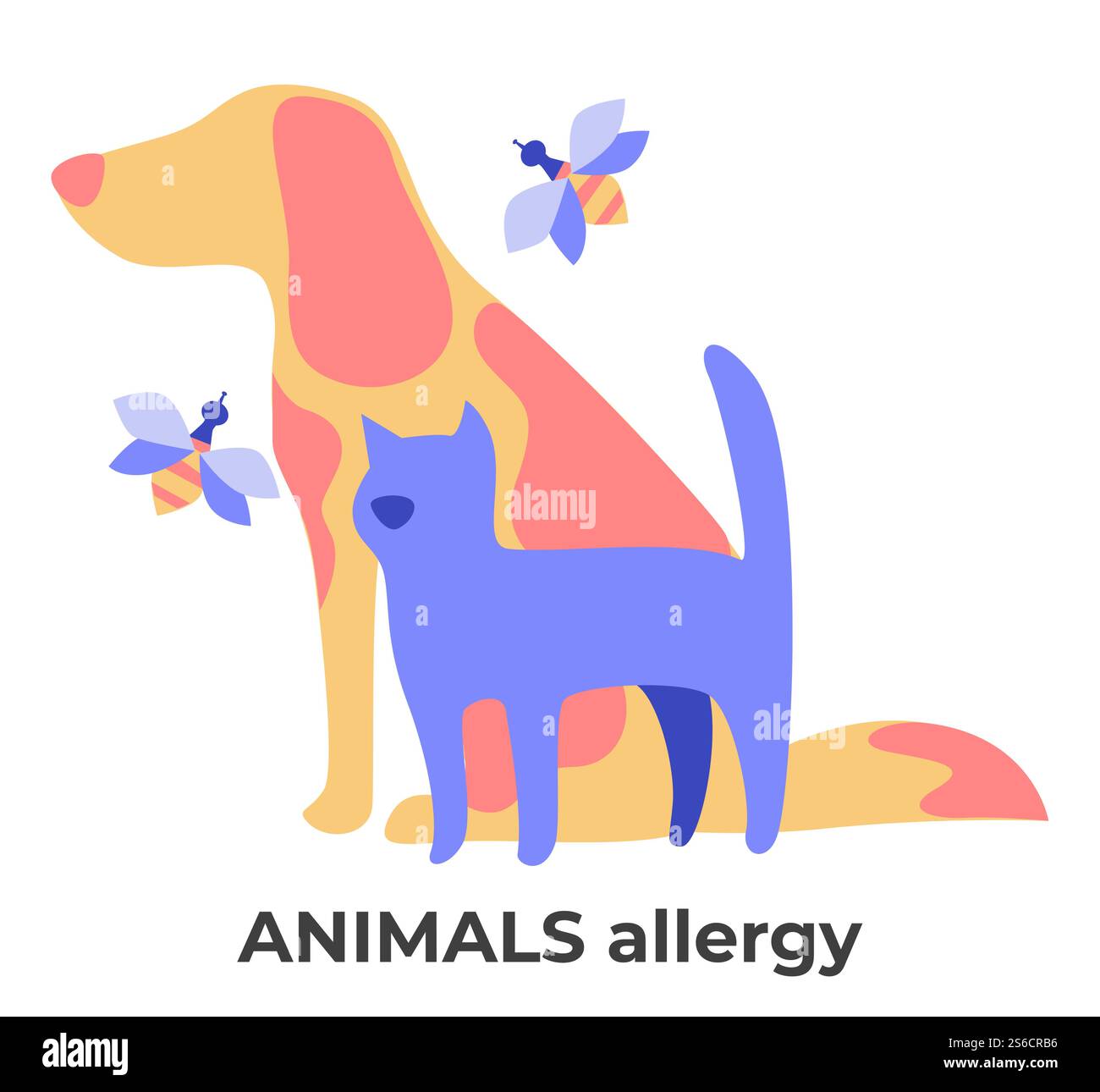 Animal allergy, dog and cat fur, bees stings vector. Allergens and ...
