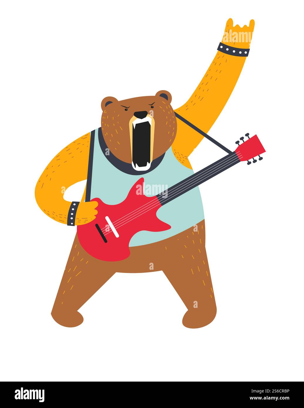 Bear guitar player, rocker or musician, isolated animal vector. Forest ...