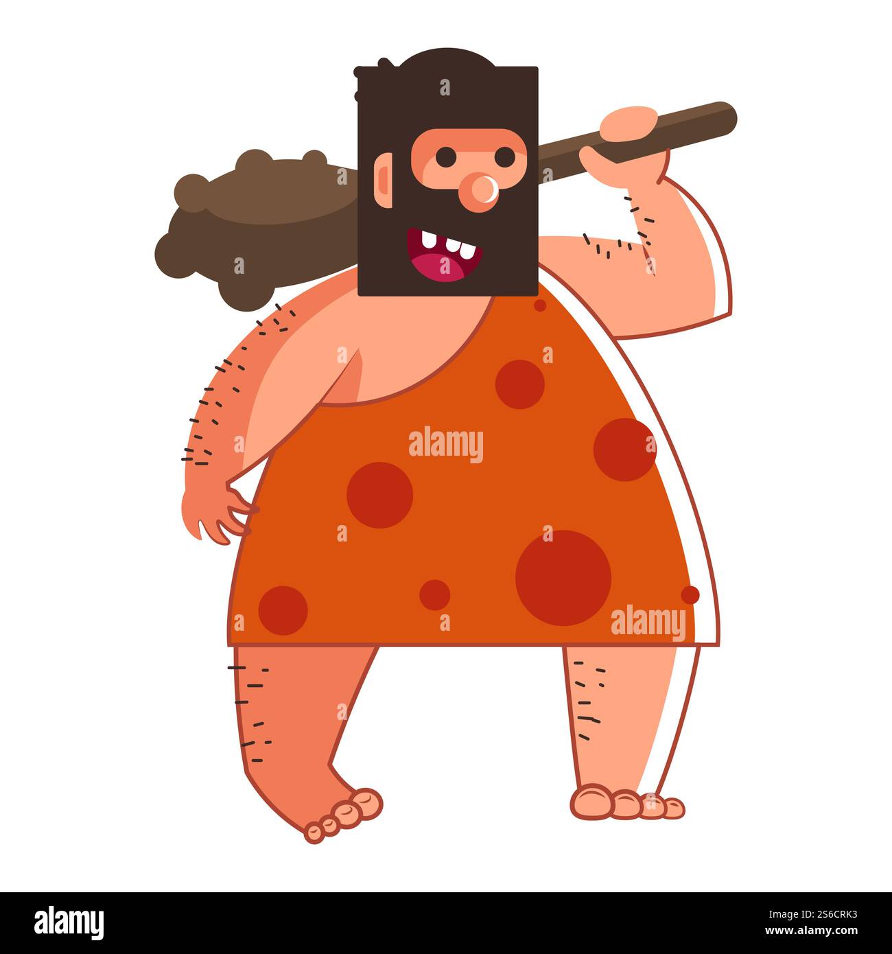 Caveman or primitive man with wooden bat isolated character vector ...