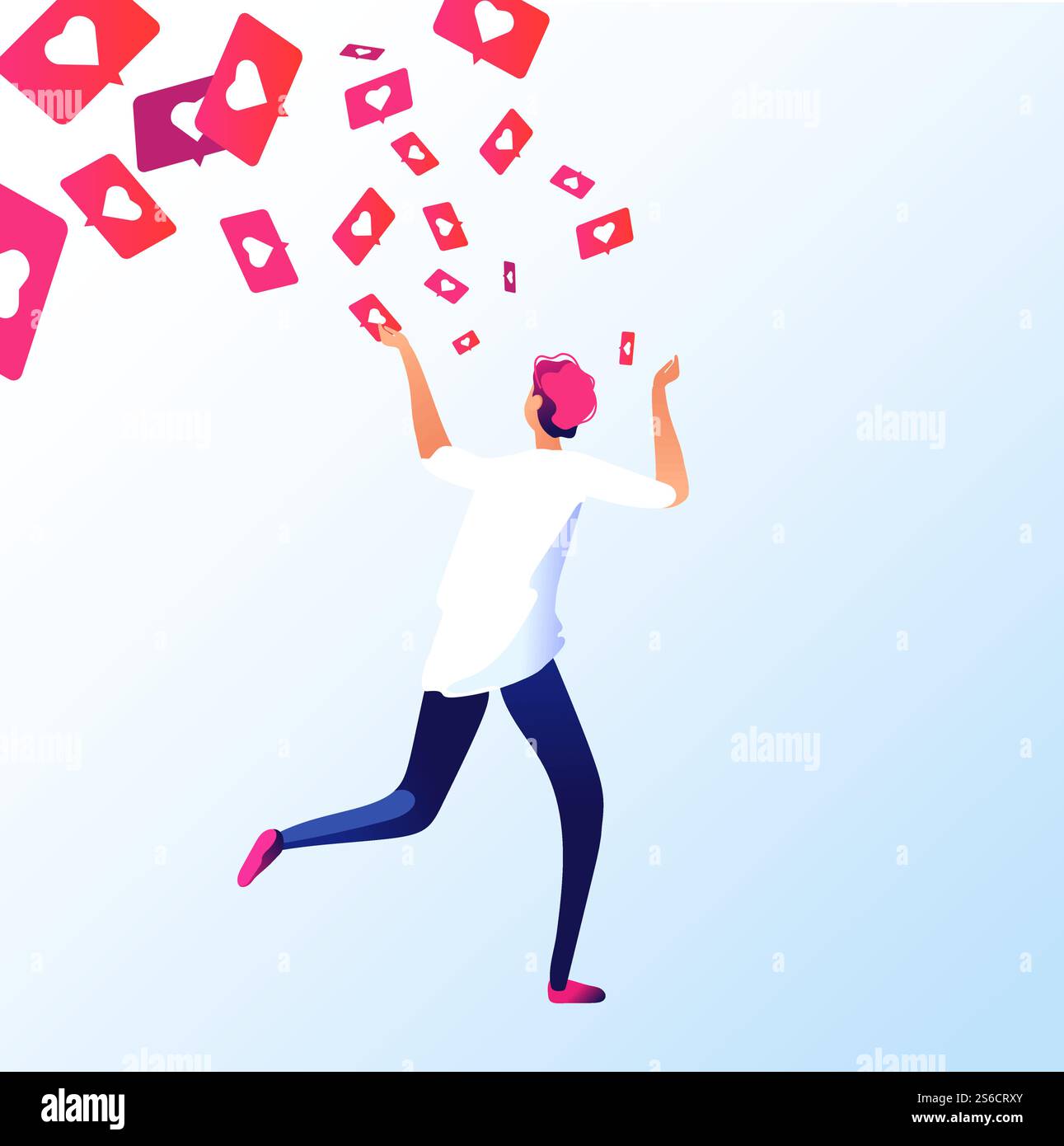 Man running of like notifications. Social media addictions attract ...