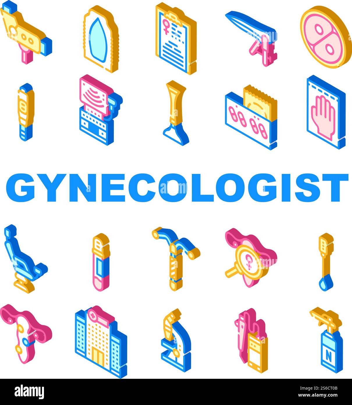 Gynecologist Treatment Collection Icons Set Vector. Gynecologist ...