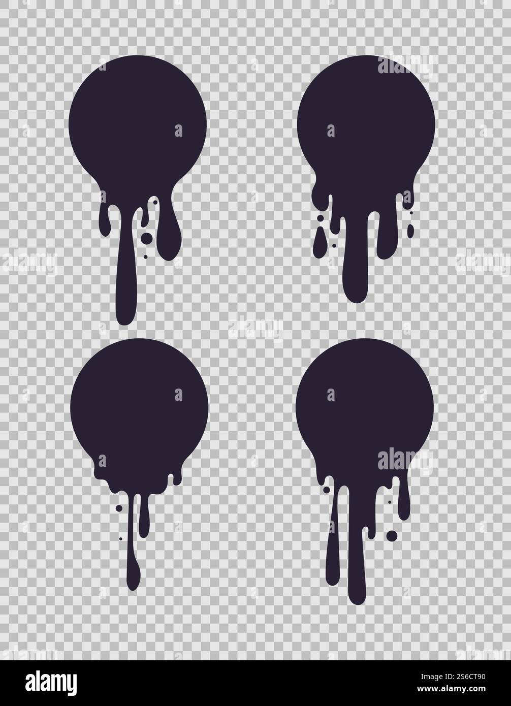 Dripping black circles. Inked round liquid shapes with paint drips for ...