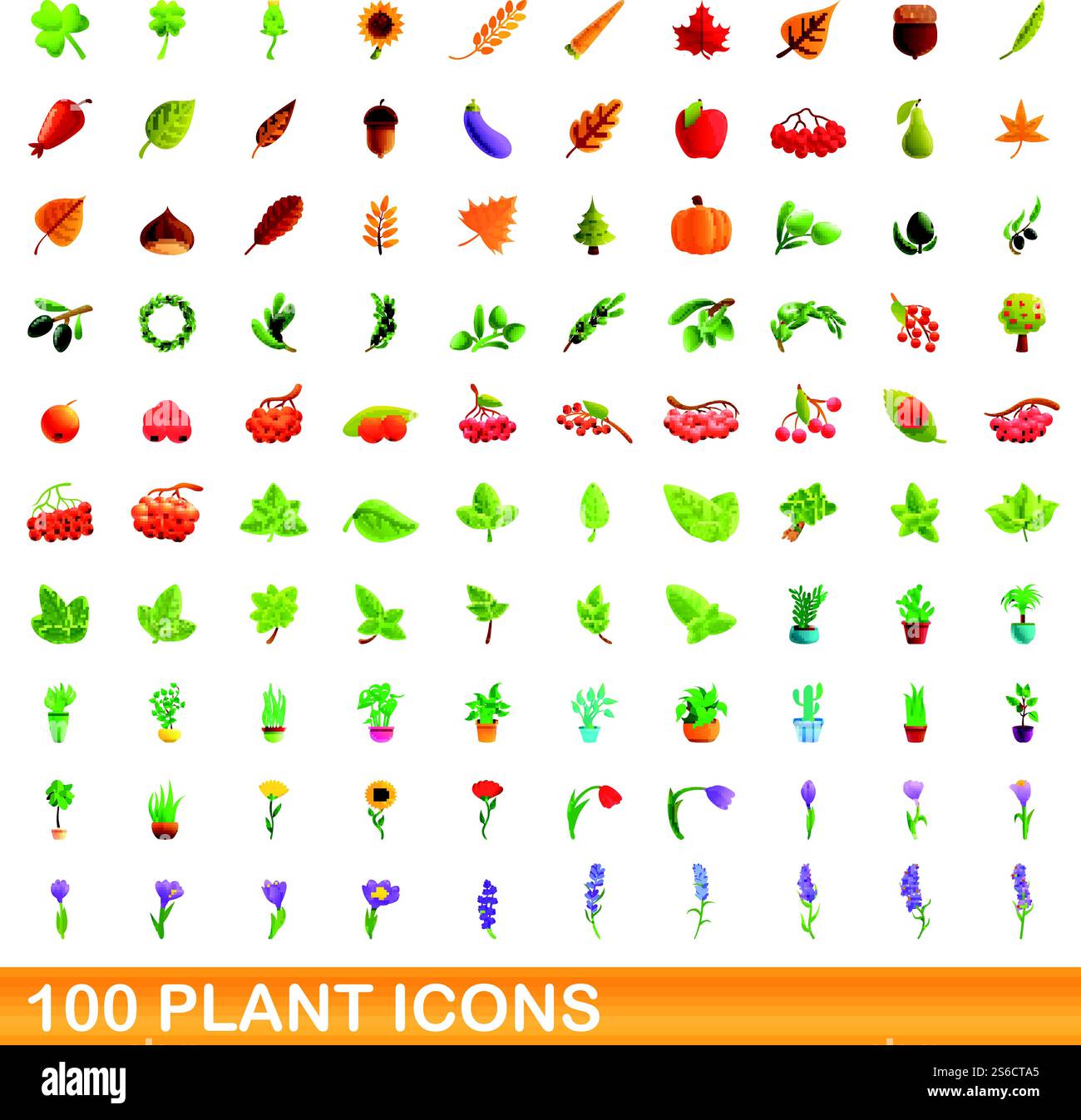 100 plant icons set. Cartoon illustration of 100 plant icons vector set ...