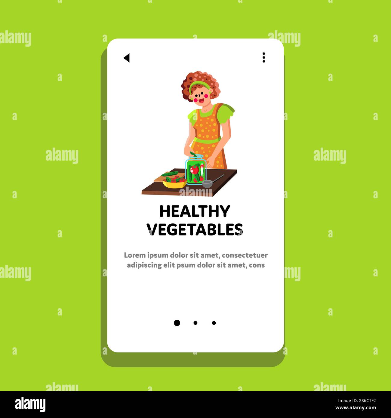 Healthy Vegetables Preserving In Jar Woman Vector. Housewife Preparing ...