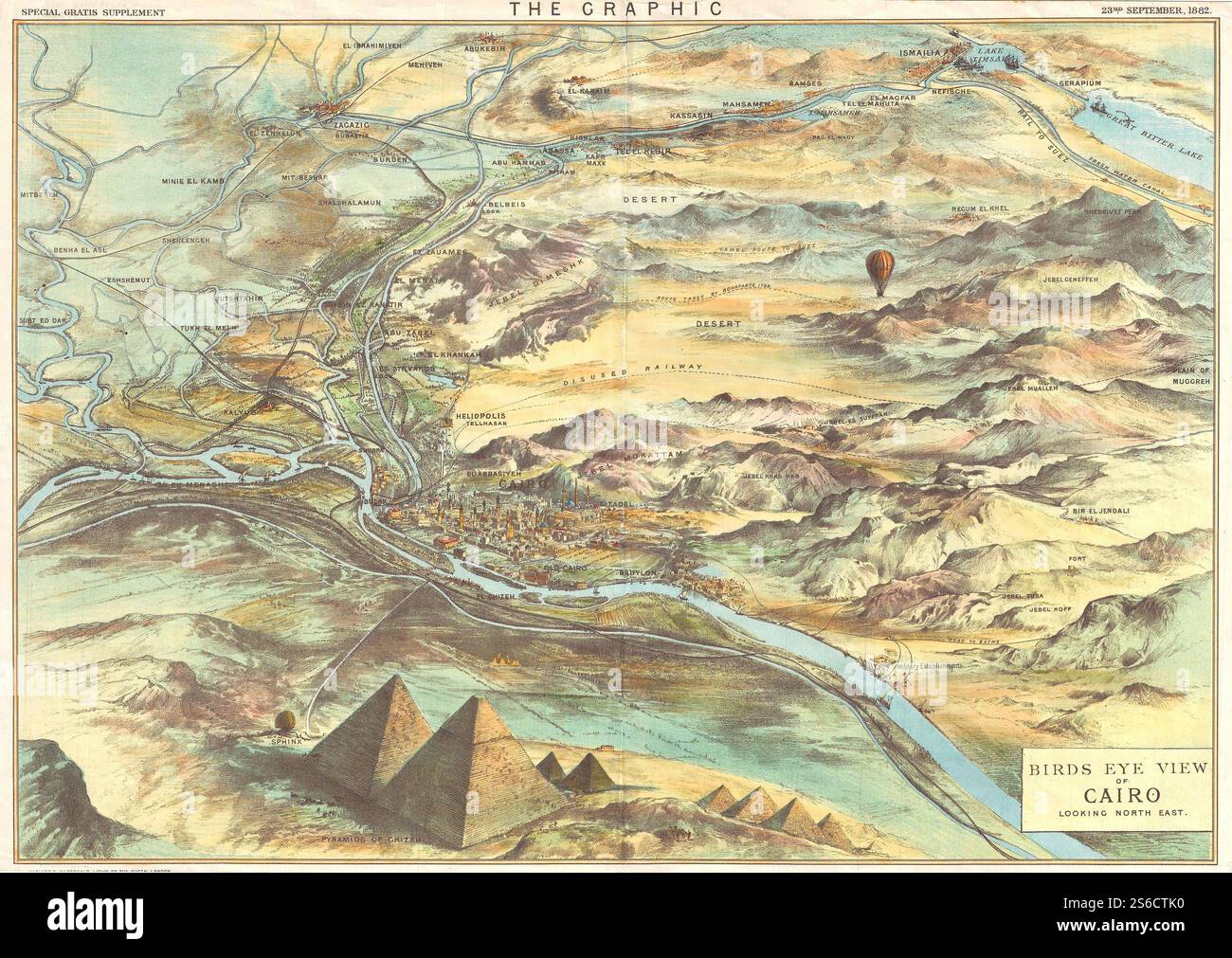 Bird's-Eye View Map of Cairo , September 1882 Stock Photo - Alamy