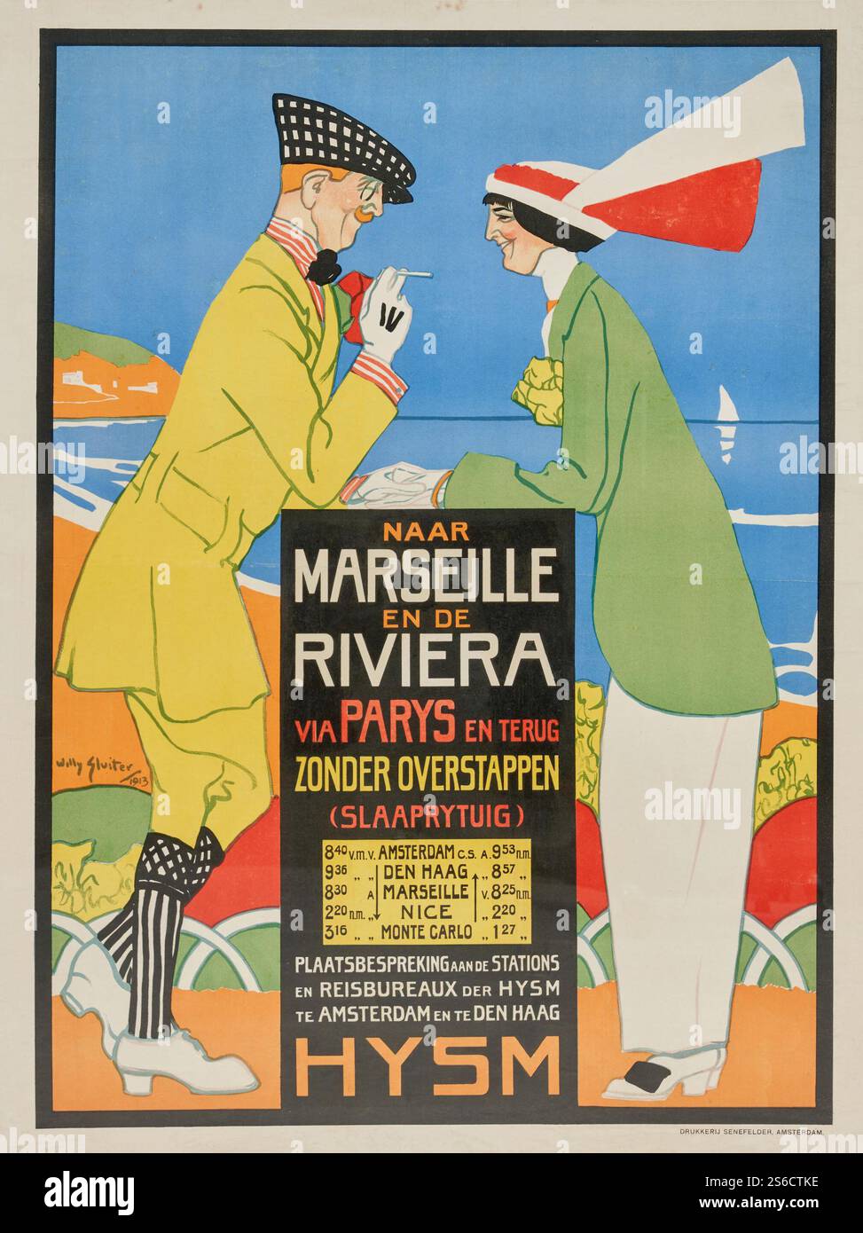 vintage Dutch travel poster by Jan Willem (Willy) Sluiter, 1913. Rail ...