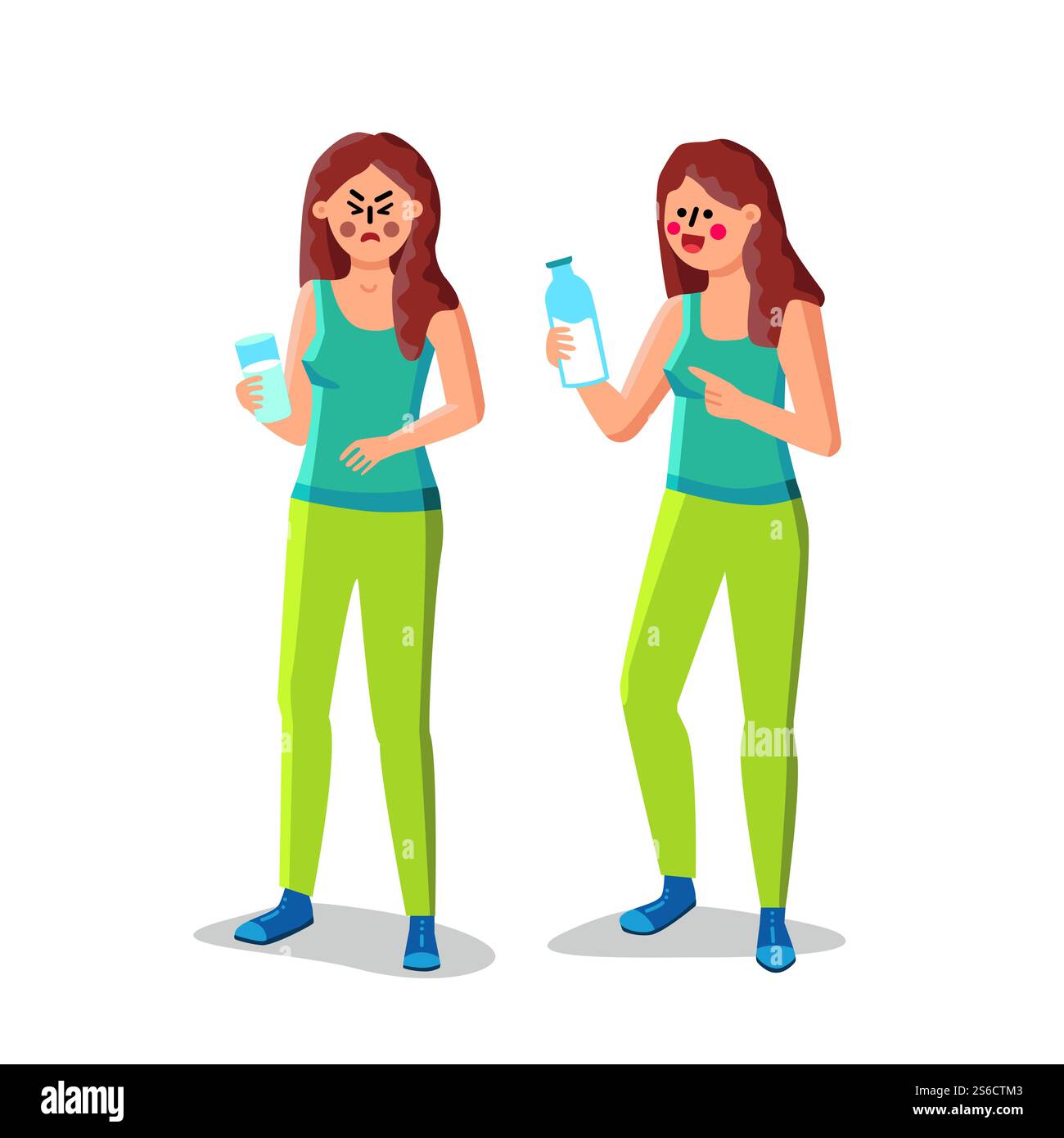 Lactose Intolerance Girl Hold Glass Of Milk Vector. Woman With Lactose ...
