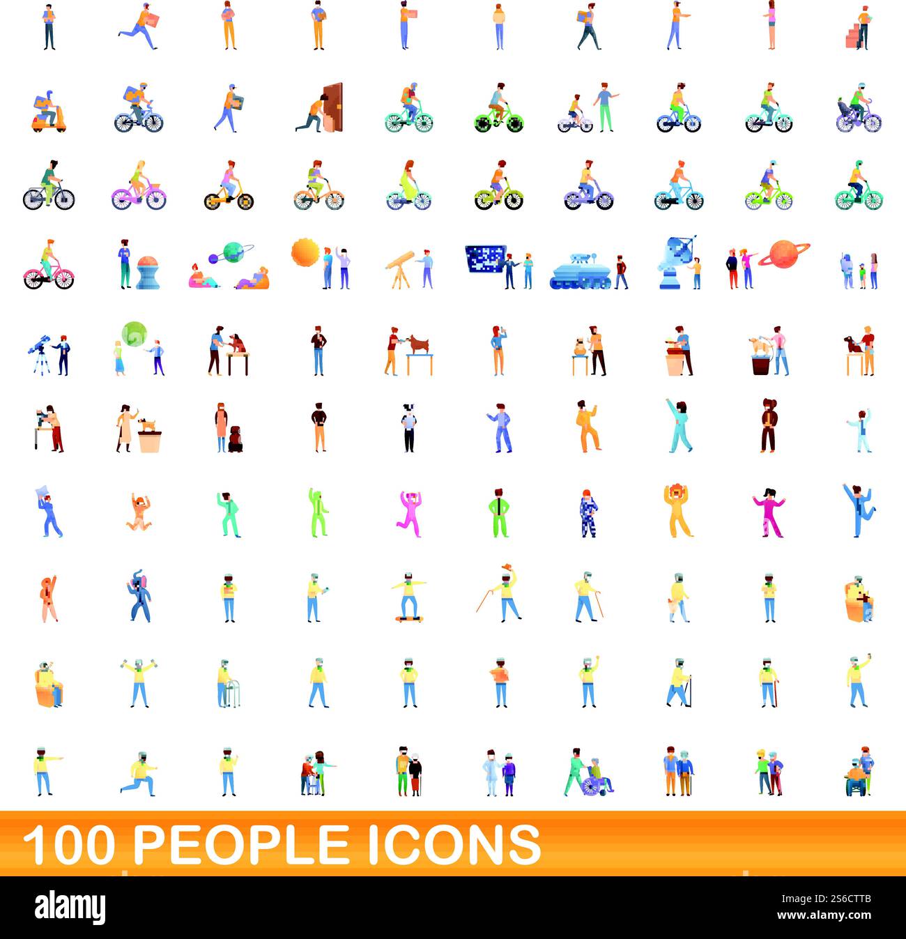 100 people icons set. Cartoon illustration of 100 people icons vector ...