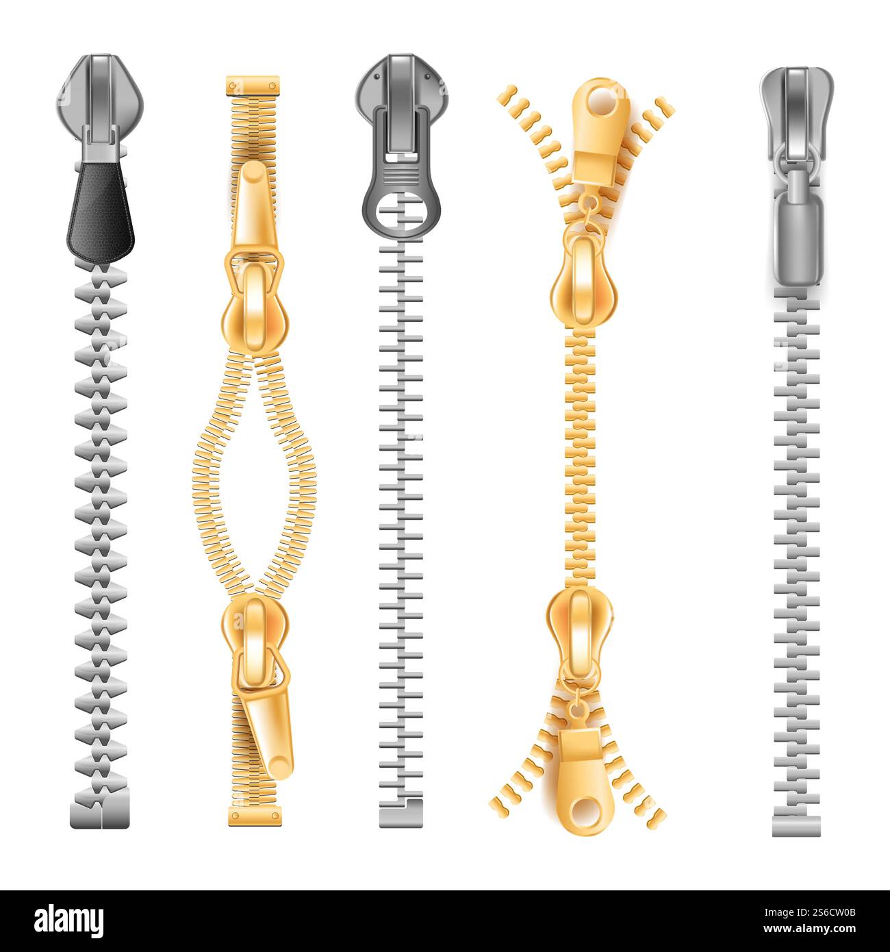 Zippers isolated icons vector garment components hi-res stock ...