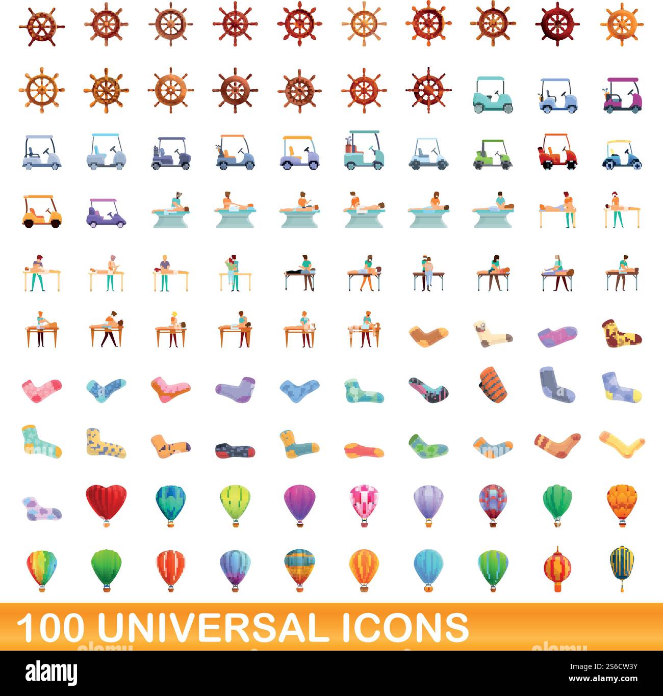 100 universal icons set. Cartoon illustration of 100 universal icons ...