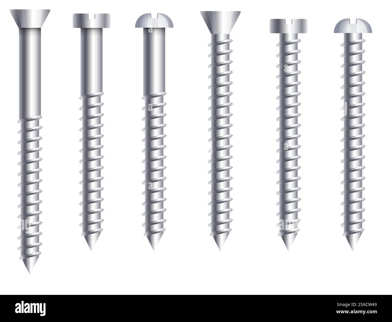 Bolts and nuts, side view, with socket cap or round head. Metal screws ...