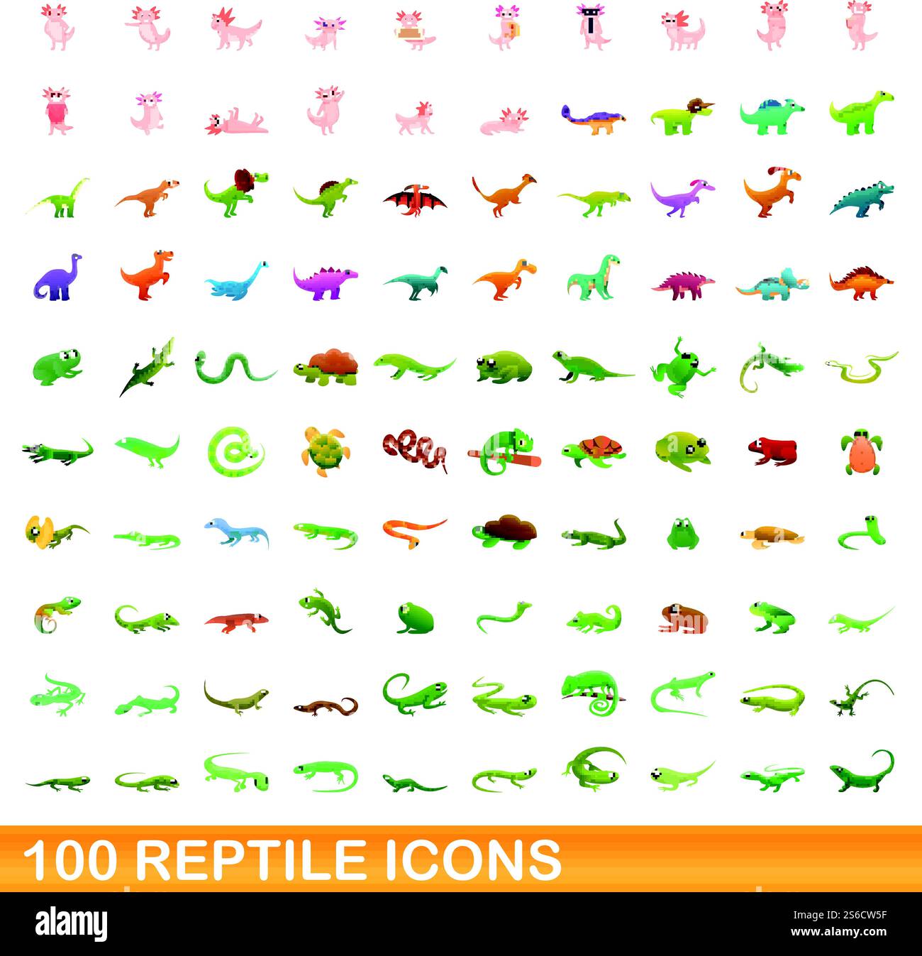 100 reptile icons set. Cartoon illustration of 100 reptile icons vector ...