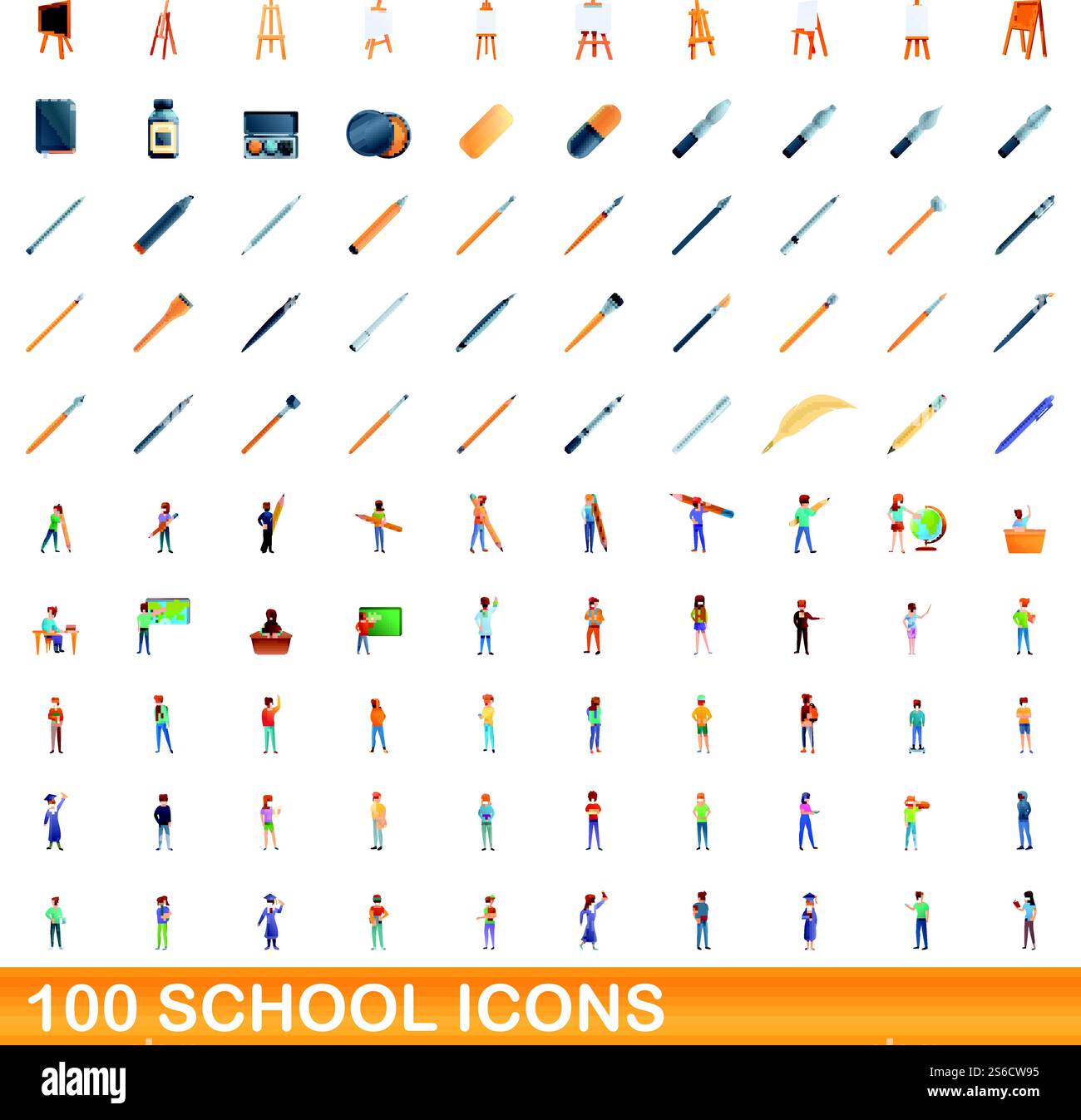 100 school icons set. Cartoon illustration of 100 school icons vector ...