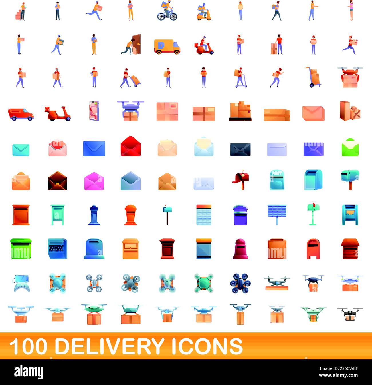 100 delivery icons set. Cartoon illustration of 100 delivery icons ...