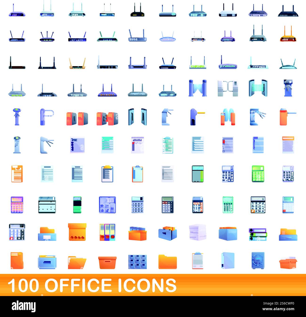 100 office icons set. Cartoon illustration of 100 office icons vector ...