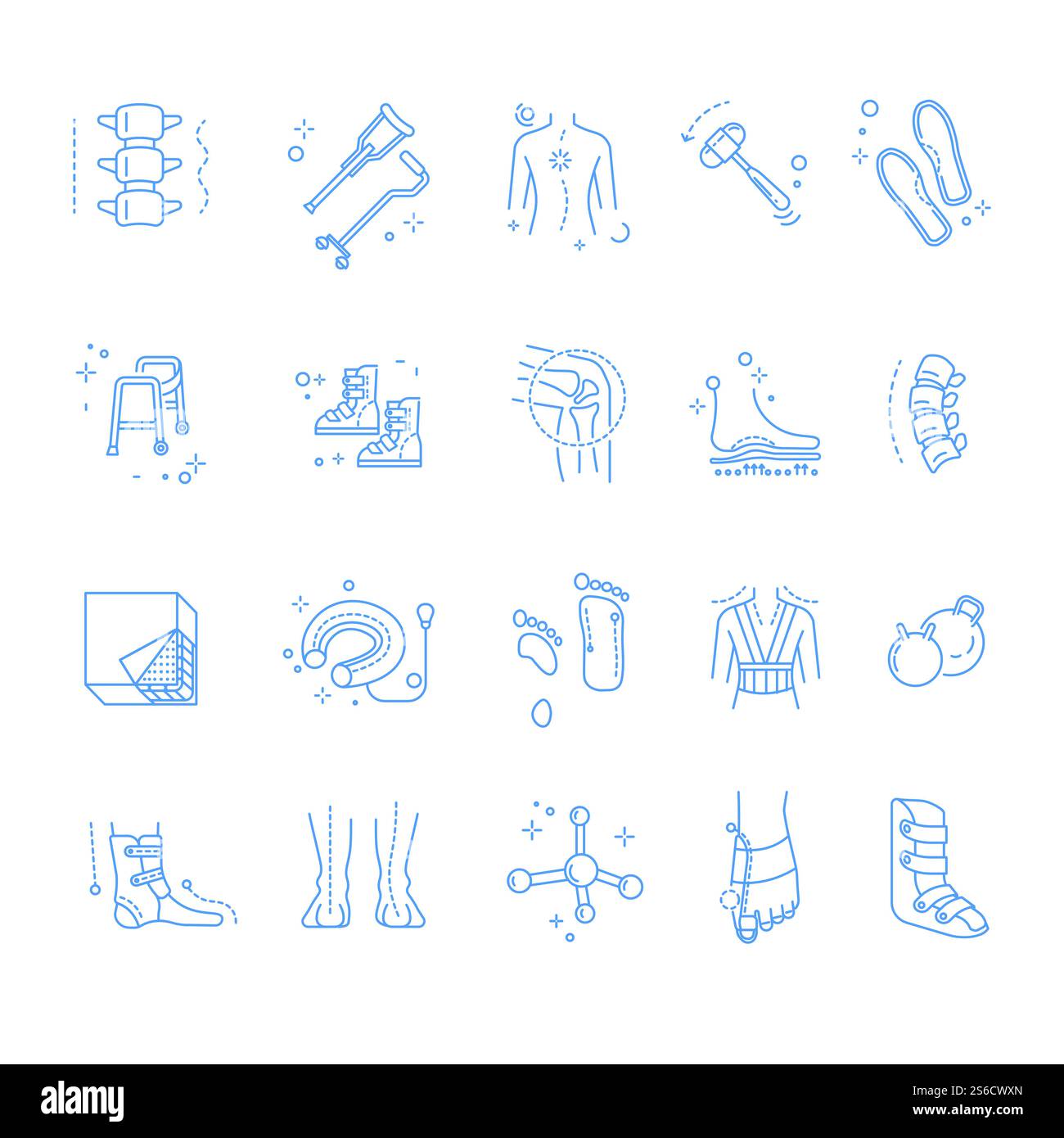 Orthopedic and trauma rehabilitation, isolated linear icons vector ...
