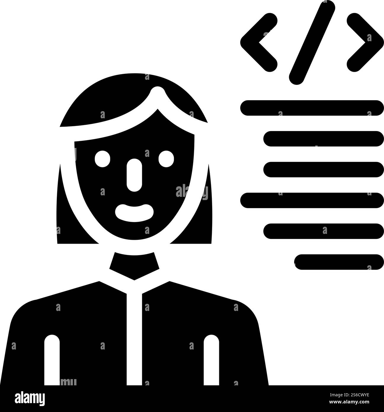 programmer woman job glyph icon vector. programmer woman job sign. isolated contour symbol black ...