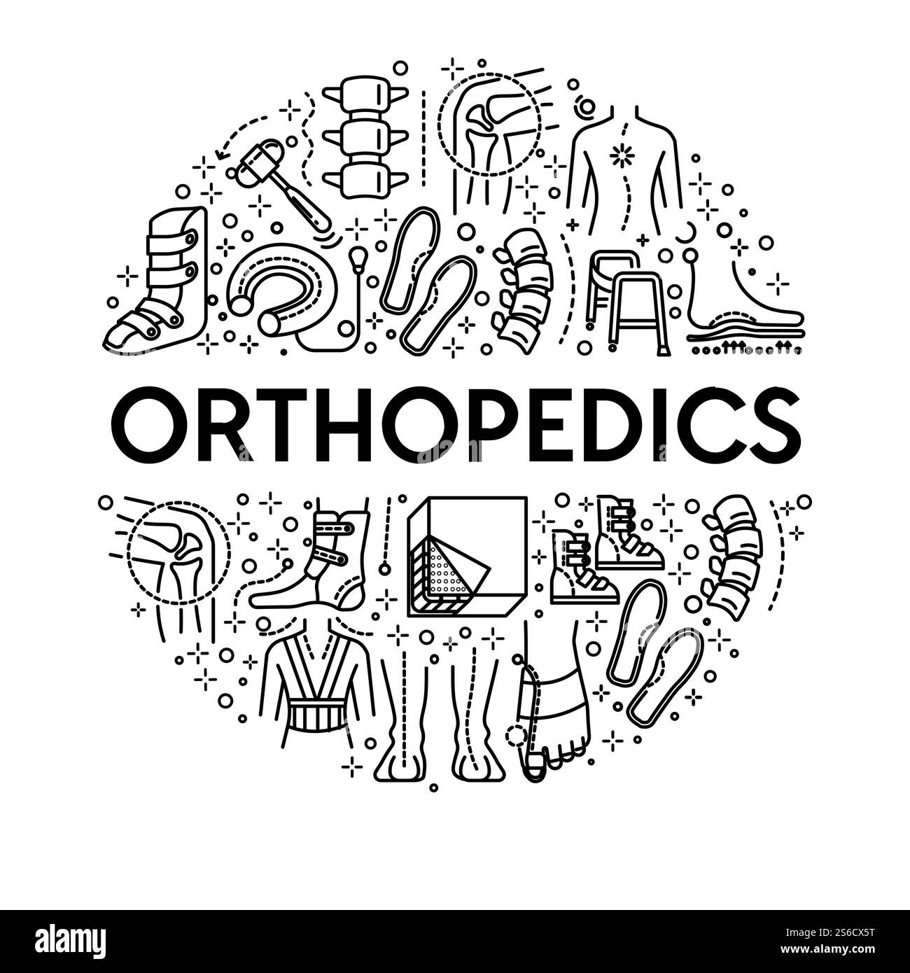Orthopedics line icons, injury medical rehabilitation emblem vector ...