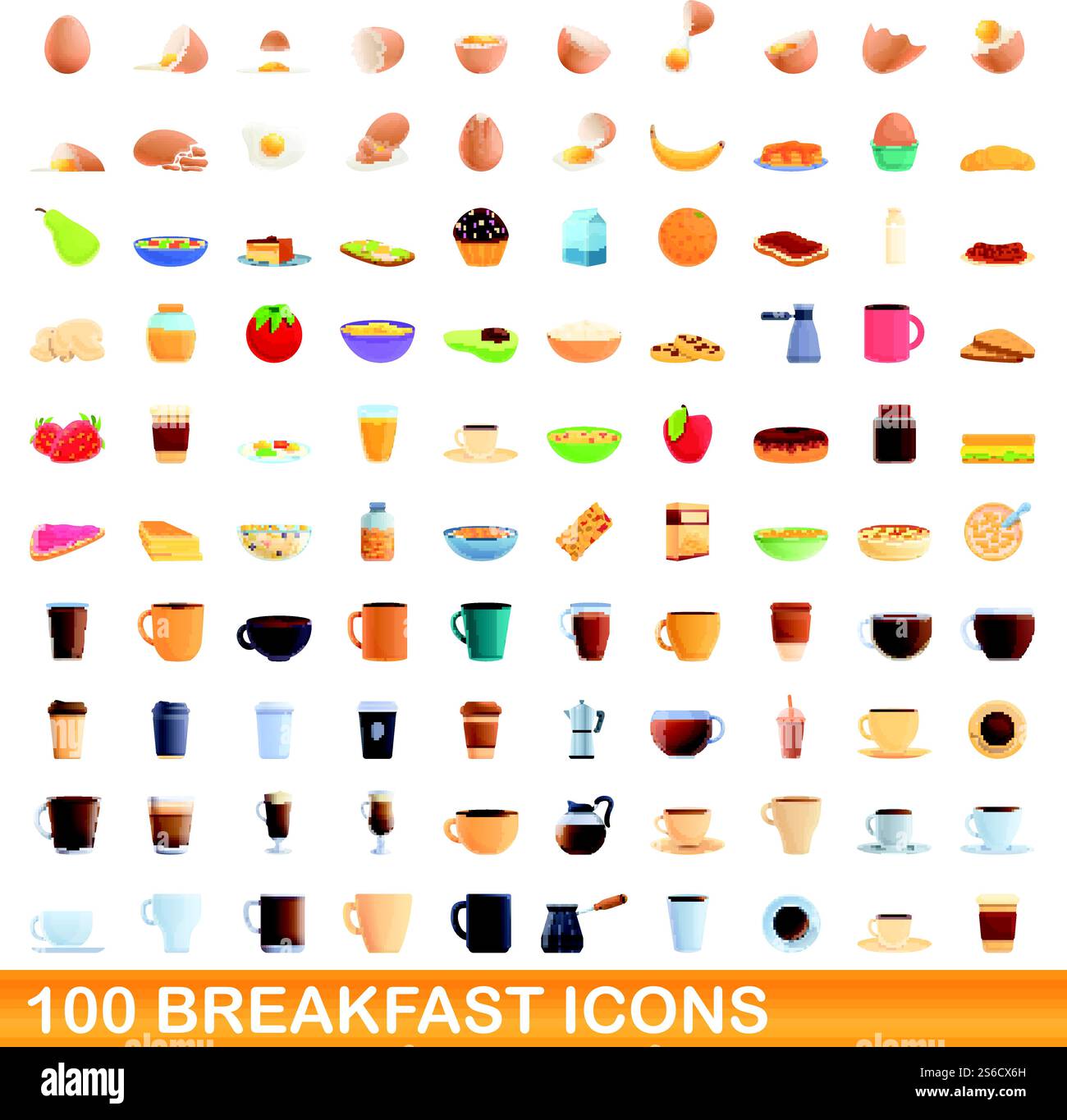 100 breakfast icons set. Cartoon illustration of 100 breakfast icons ...