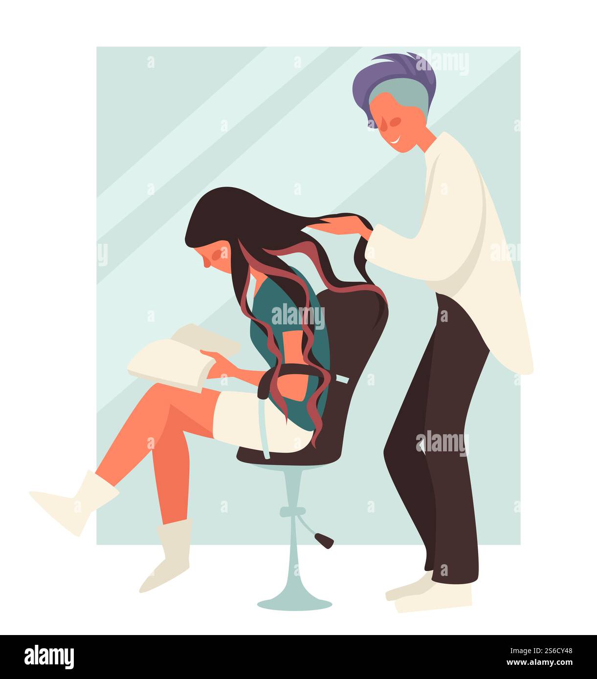 Hairdressing salon, hairdresser coloring or dyeing hair waves while ...