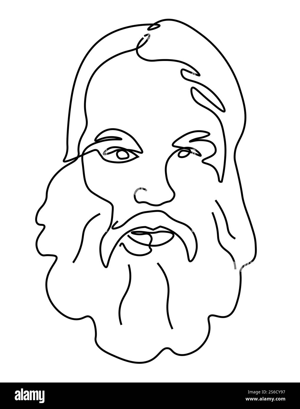 Continuous line drawing, elderly man with beard silhouette in back line ...