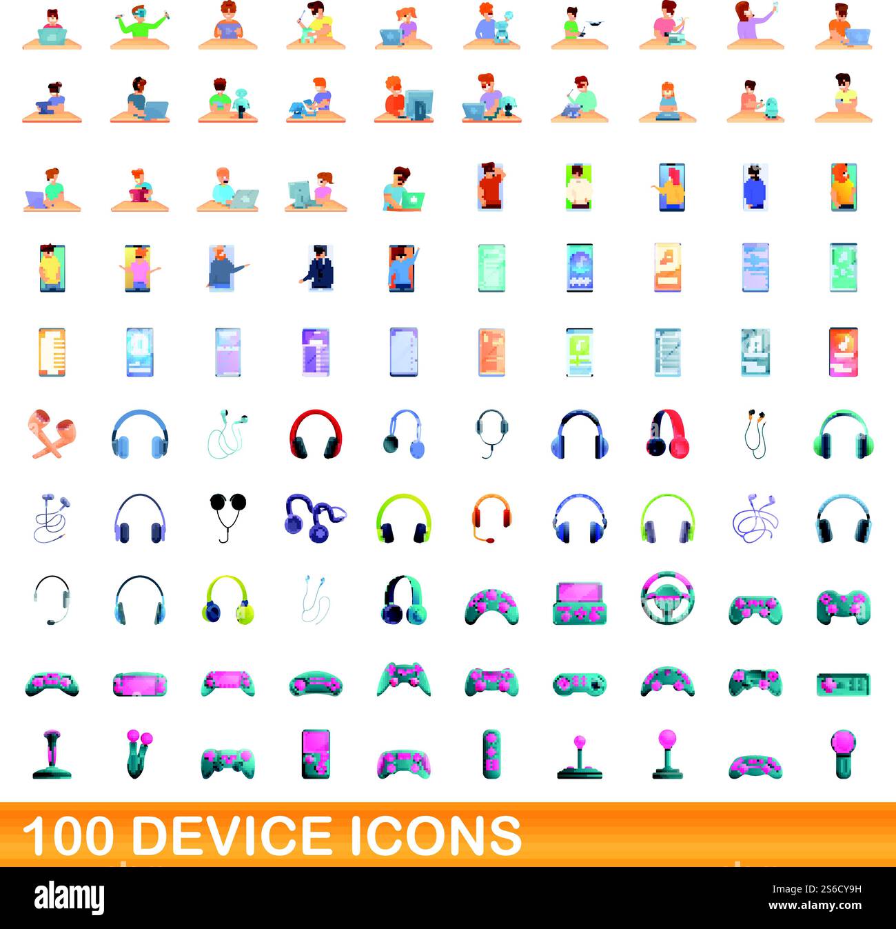 100 device icons set. Cartoon illustration of 100 device icons vector ...