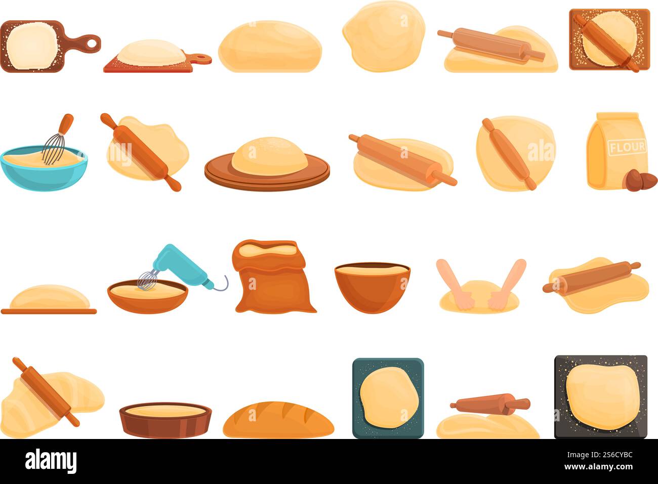 Dough icons set. Cartoon set of dough vector icons for web design. Dough icons set, cartoon ...