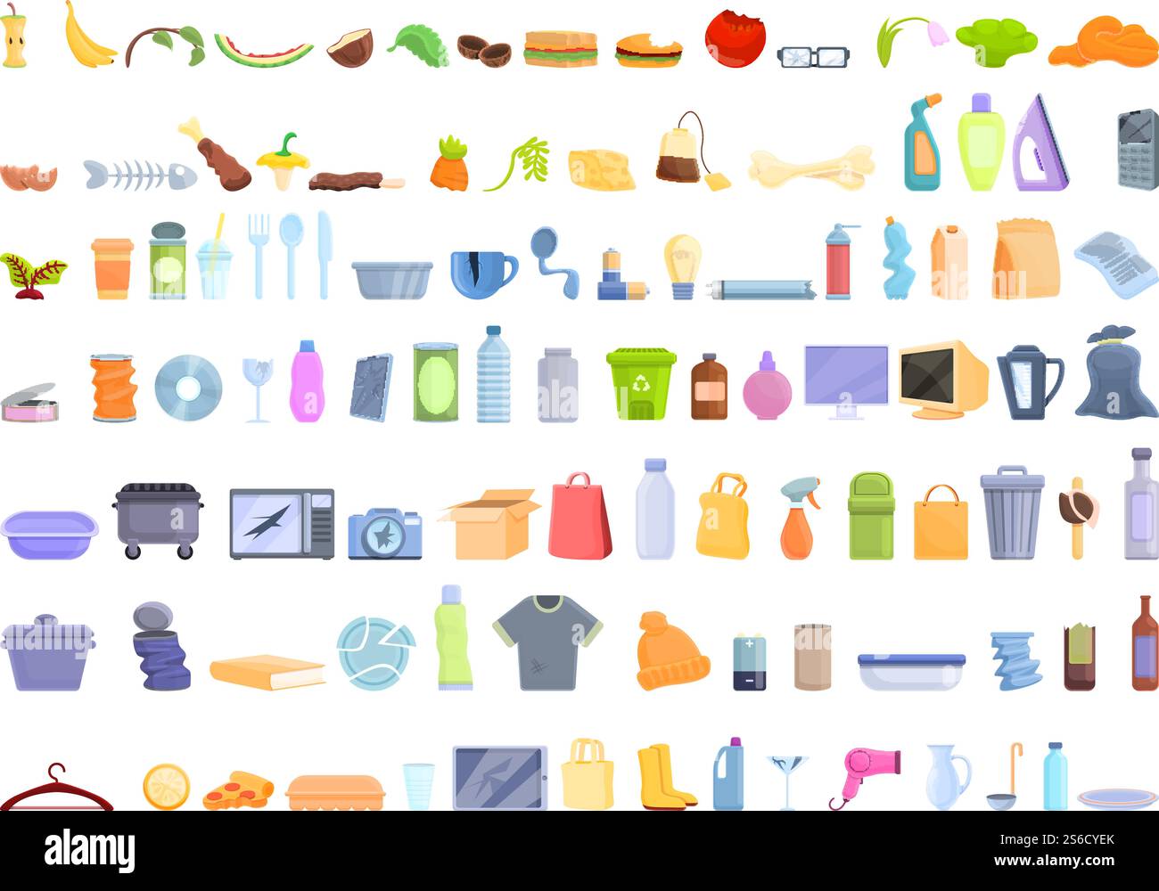 Waste icons set. Cartoon set of waste vector icons for web design ...