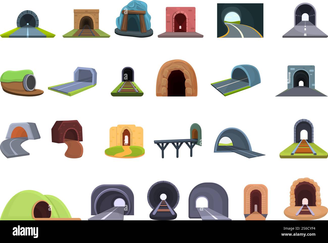 Tunnel icons set. Cartoon set of tunnel vector icons for web design ...