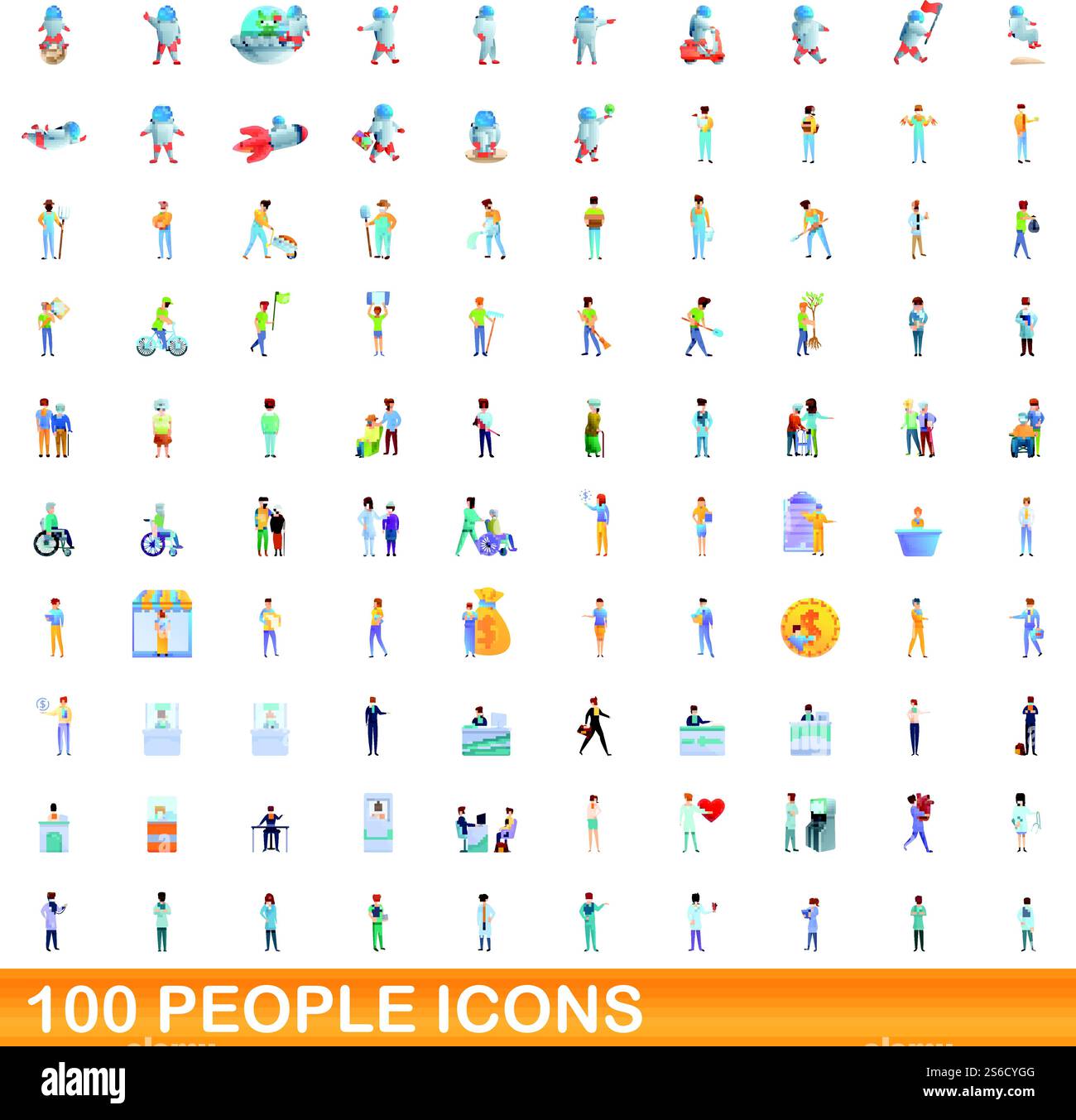 100 people icons set. Cartoon illustration of 100 people icons vector ...