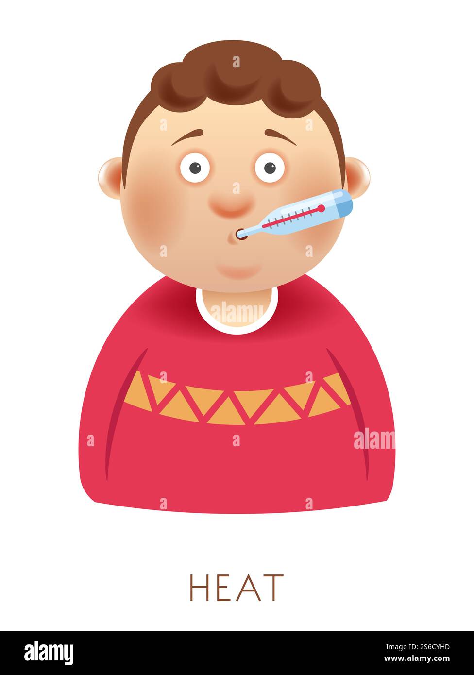 Cold symptom, fever or heat, high temperature, sick boy or child with ...