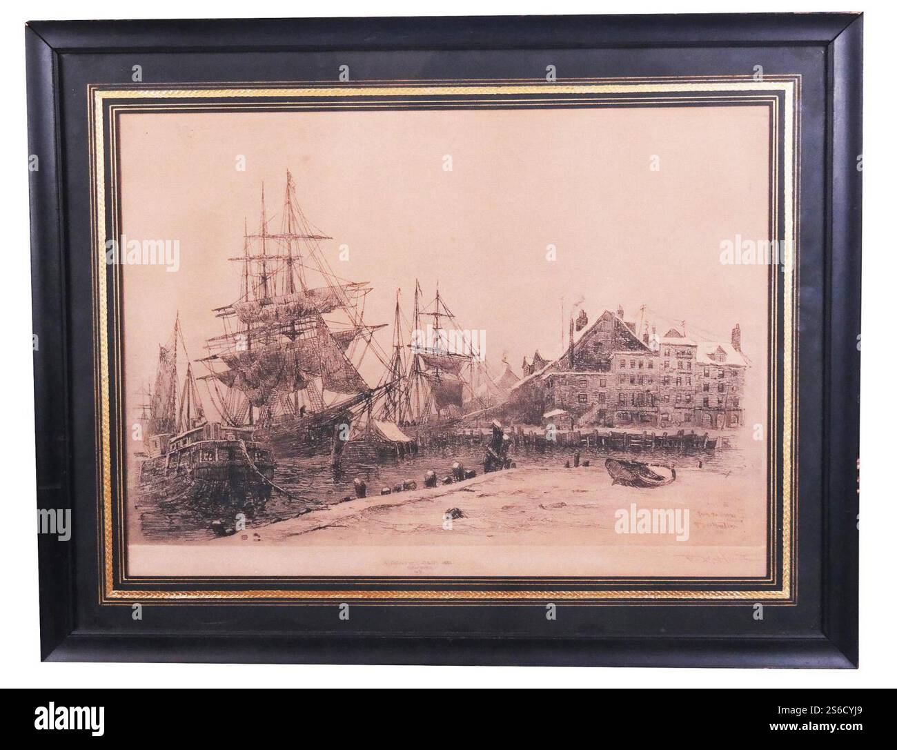 Frederick Leo Hunter - etching of ships in Coenties Slip, New York ...