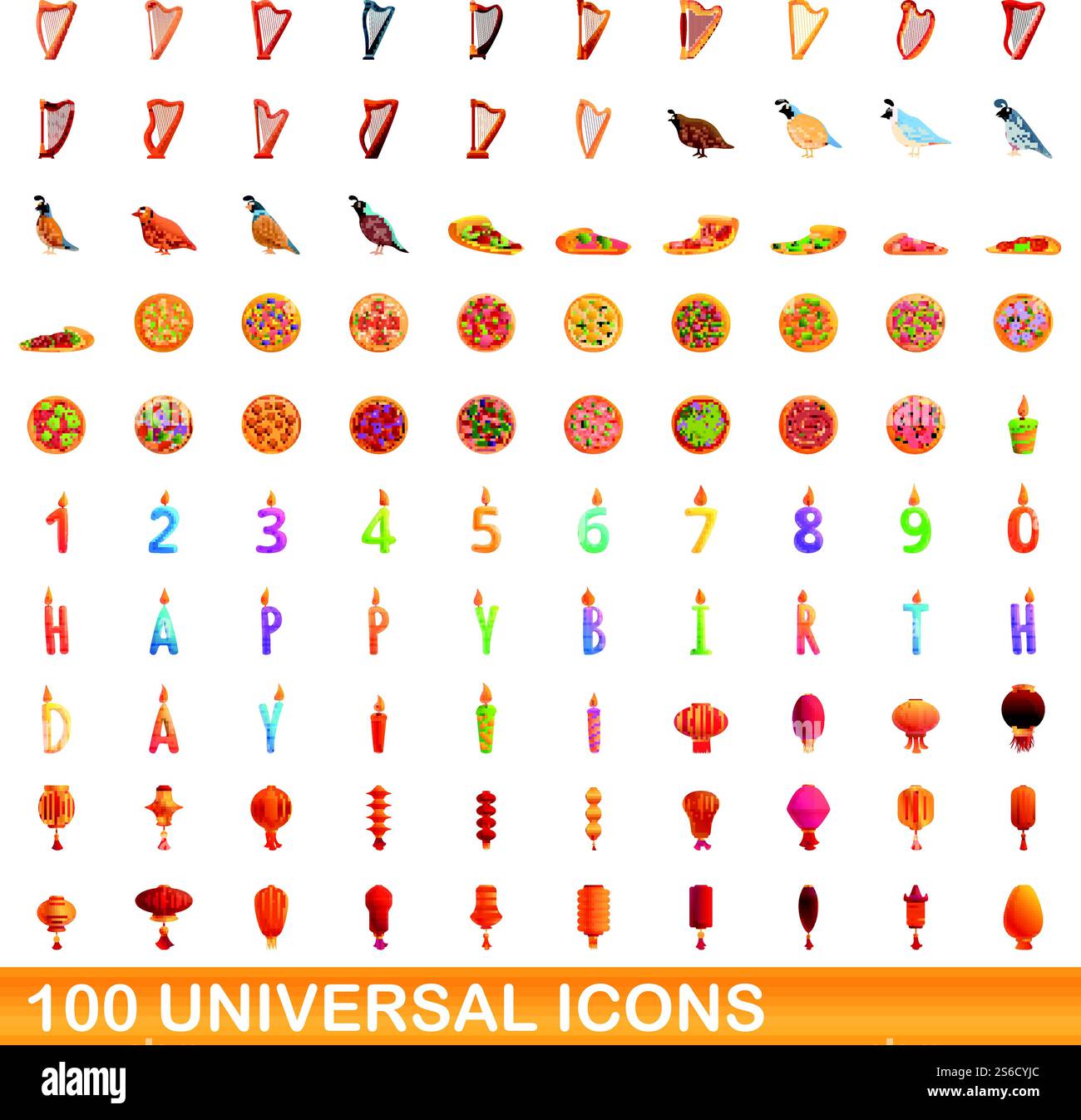100 universal icons set. Cartoon illustration of 100 universal icons ...