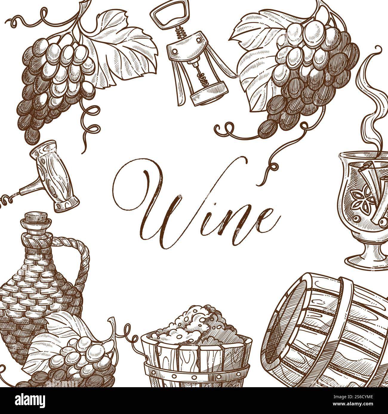 Wine frame sketch vector banner template. Illustration of square framed ...