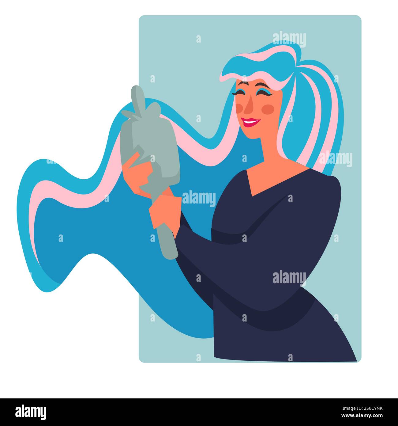 Young woman looking in mirror with handle, smarten up vector. Hairstyle ...